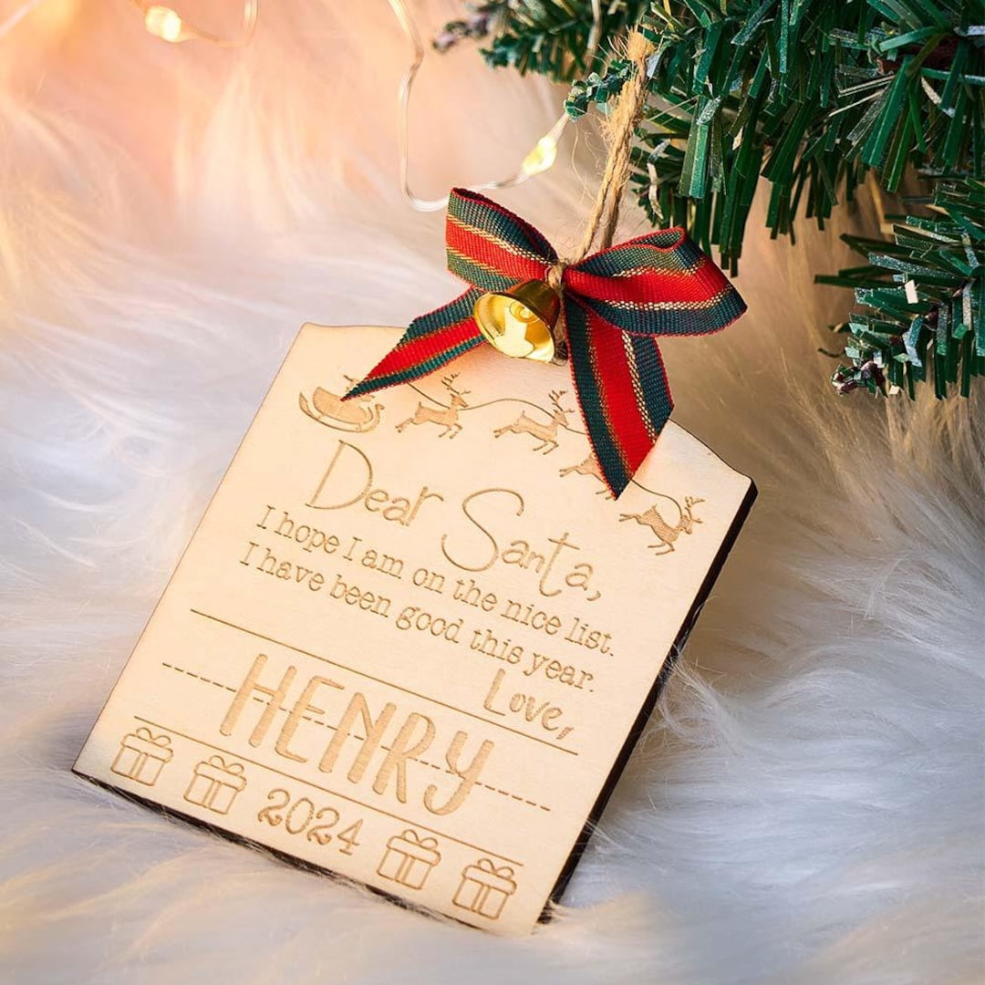 Personalized Dear Santa Kids Christmas Wood Ornament, Custom Ornament ...