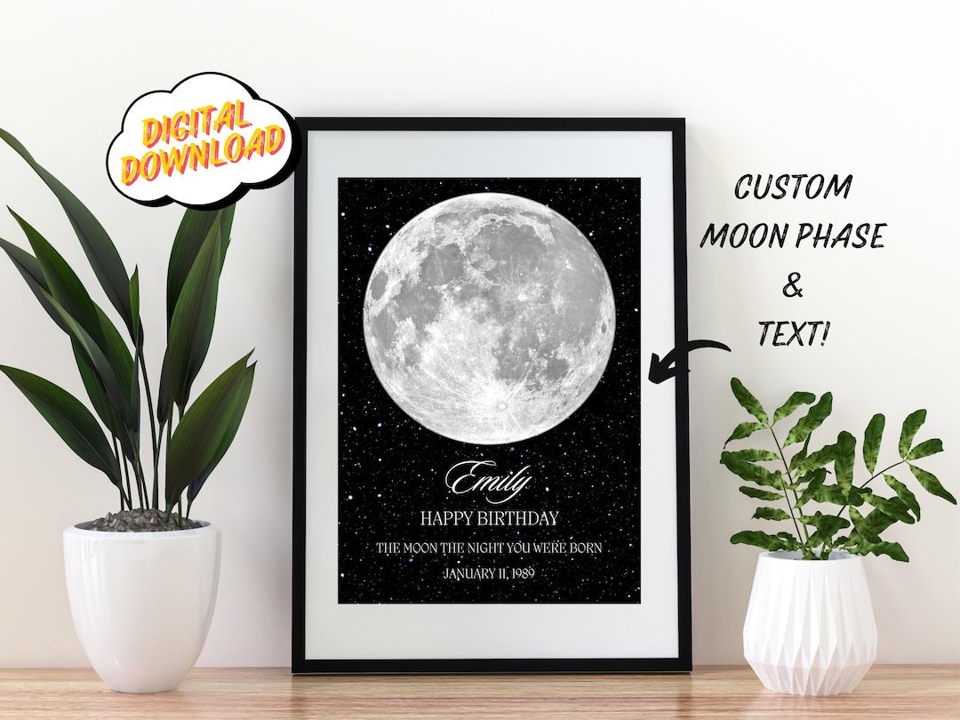 Custom Moon Phase Personalized Name and Text, Custom Birthday Gift ...