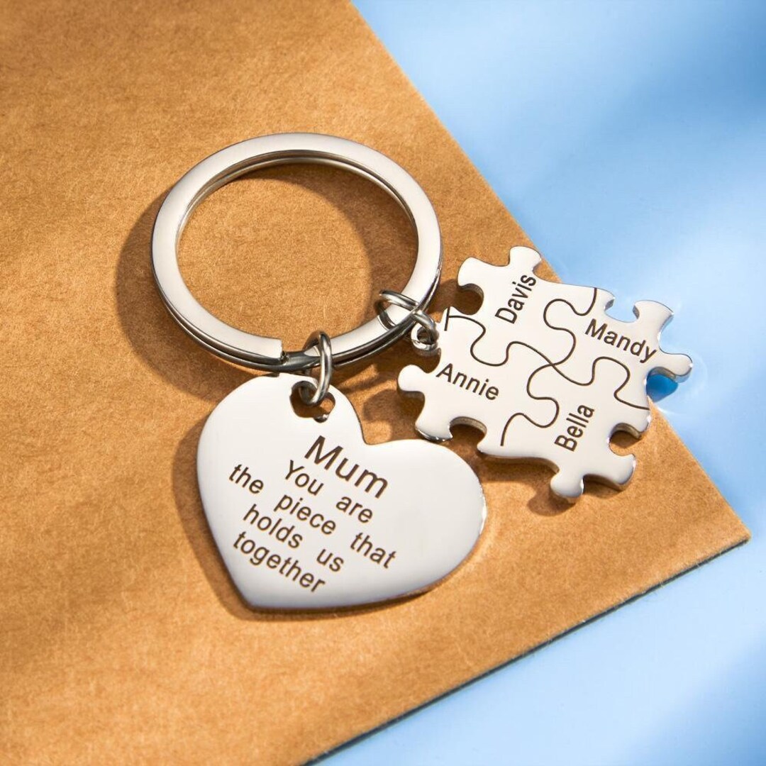 Custom Engraved Puzzle Heart Shaped Keychain, Mother's Day Gift ...