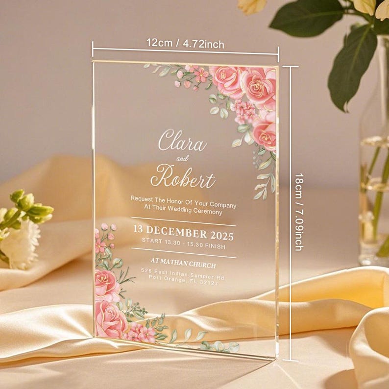 Personalized Acrylic Floral Wedding Invitation Party Invitations ...