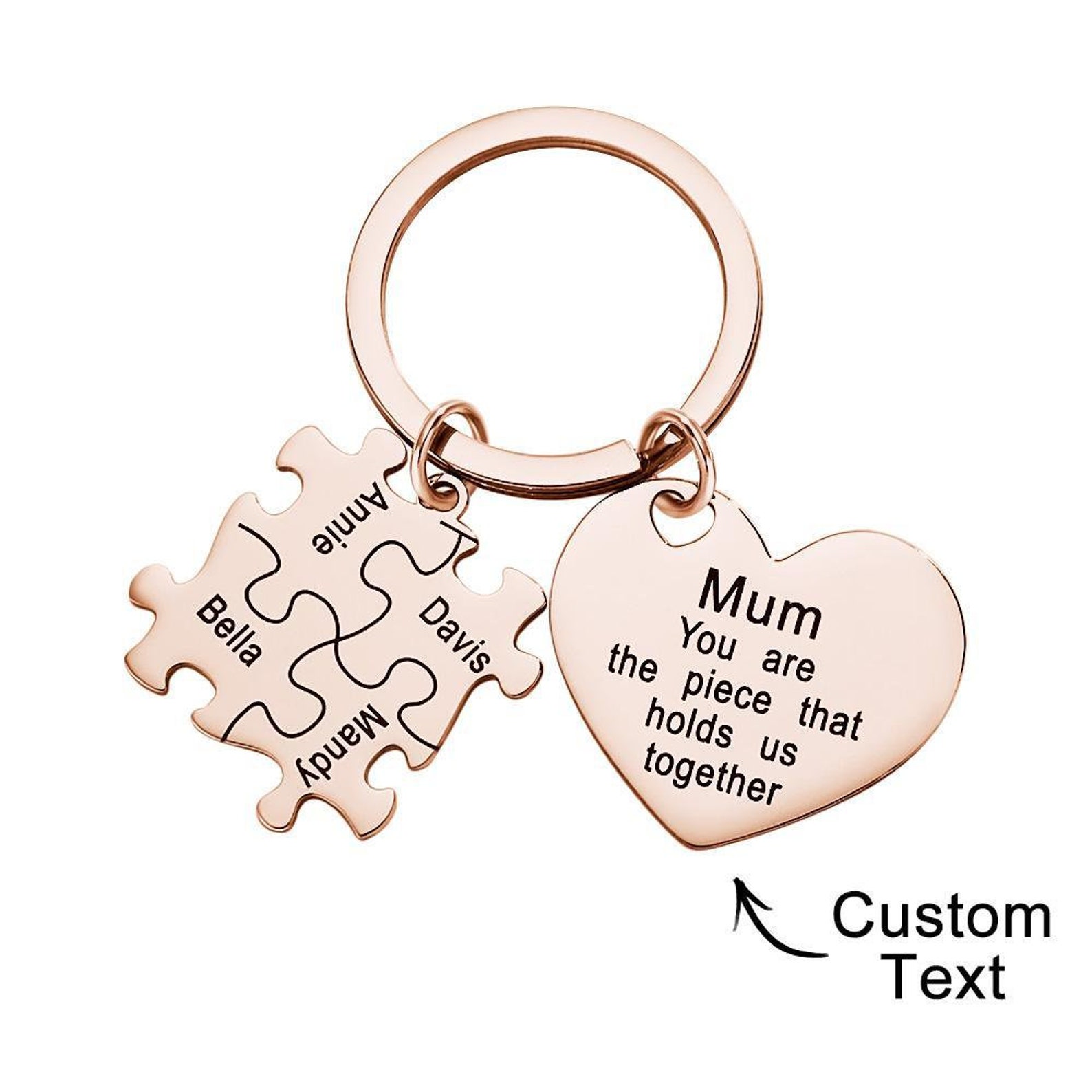 Custom Engraved Puzzle Heart Shaped Keychain, Mother's Day Gift ...