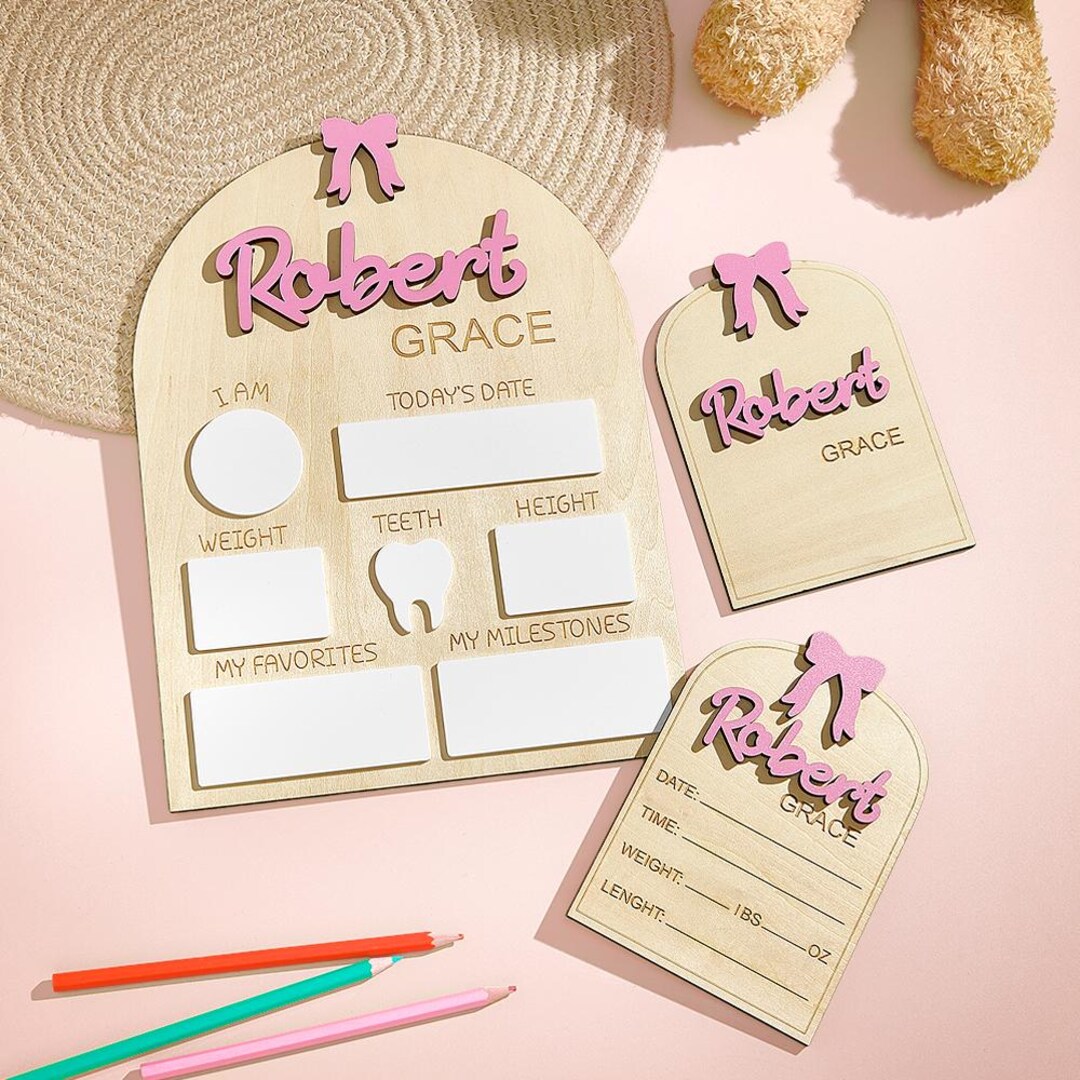 Personalized Coquette Bow Baby Name Sign With Birth Information, Custom ...