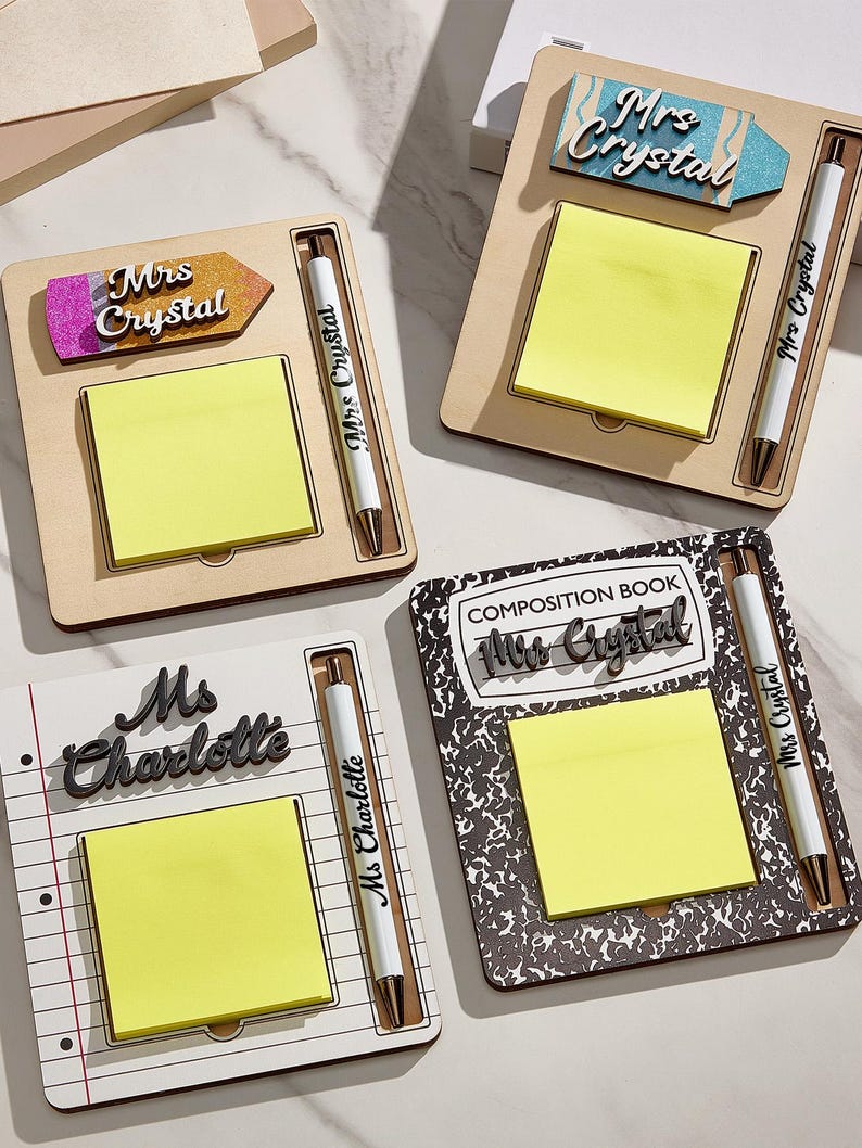 Personalized Name Sticky Note Wooden Holder With Pen, Custom ...