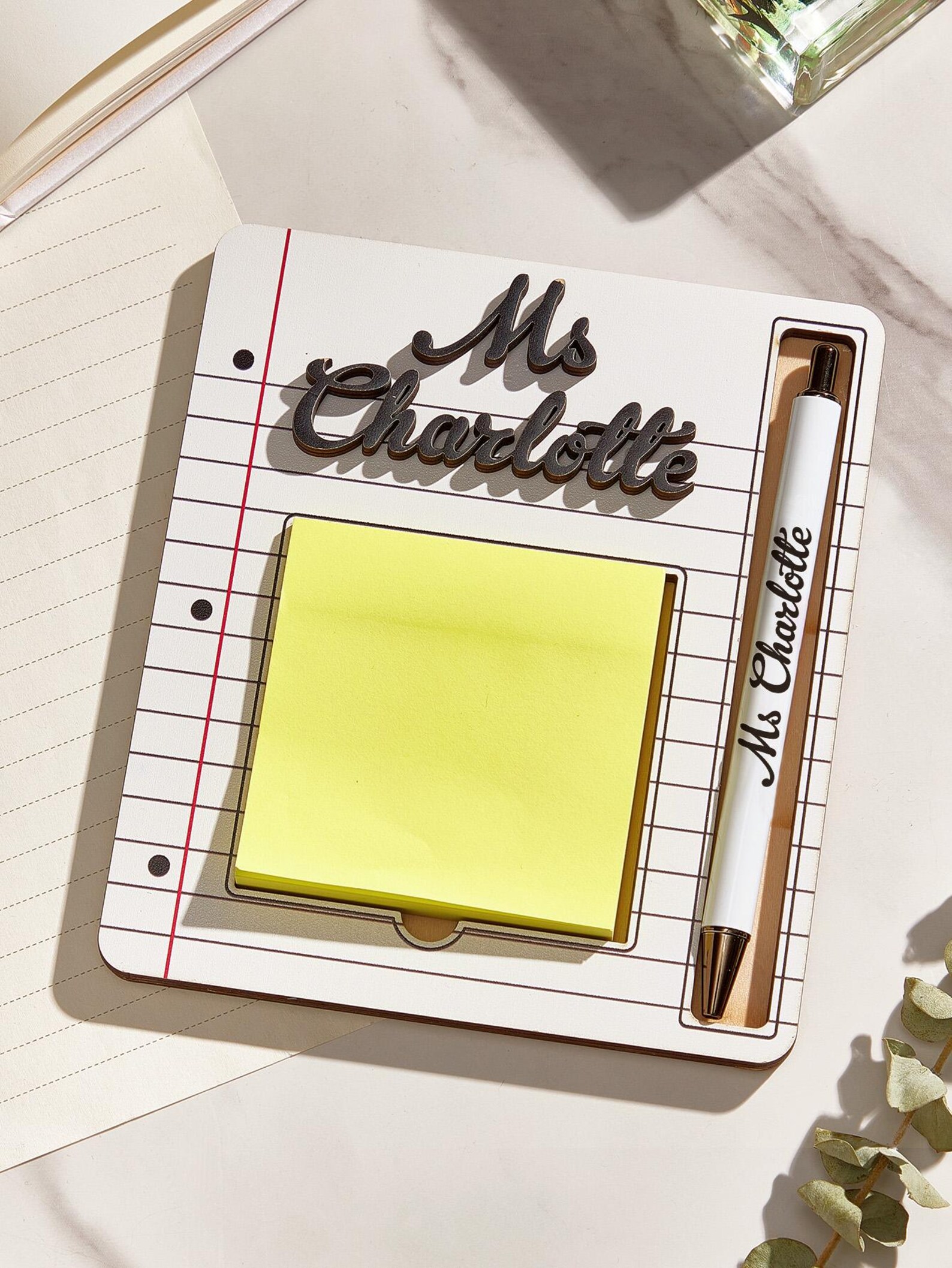 Personalized Name Sticky Note Wooden Holder With Pen, Custom ...