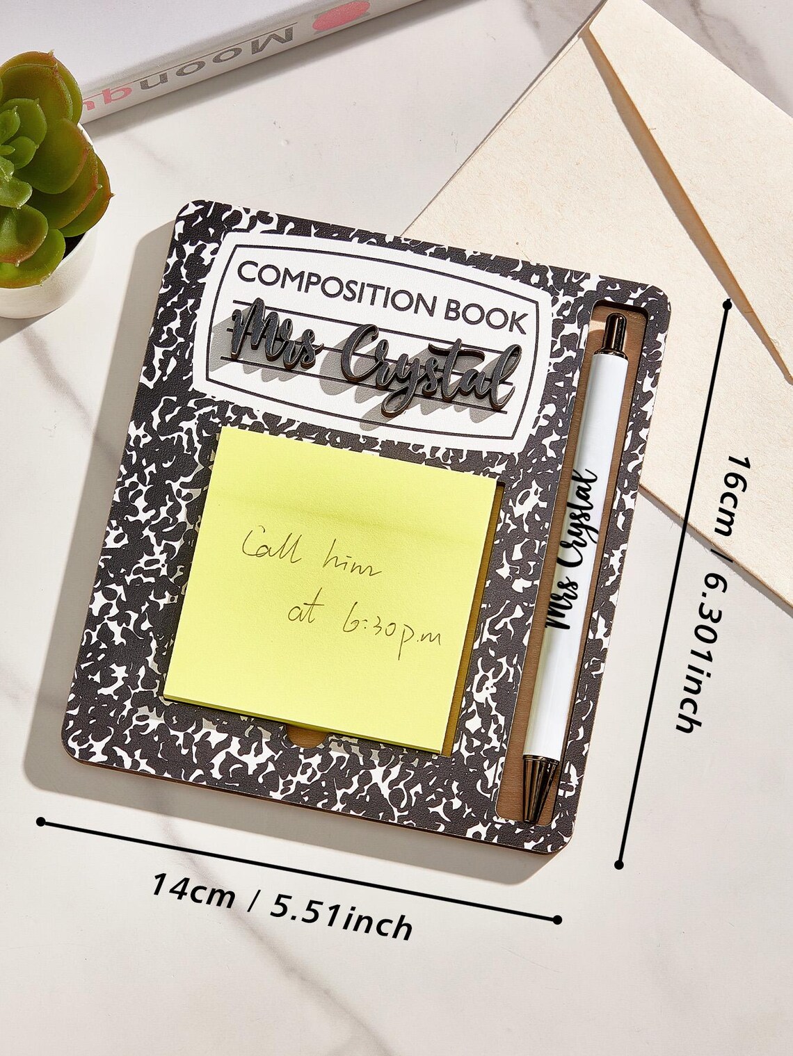 Personalized Name Sticky Note Wooden Holder With Pen, Custom ...