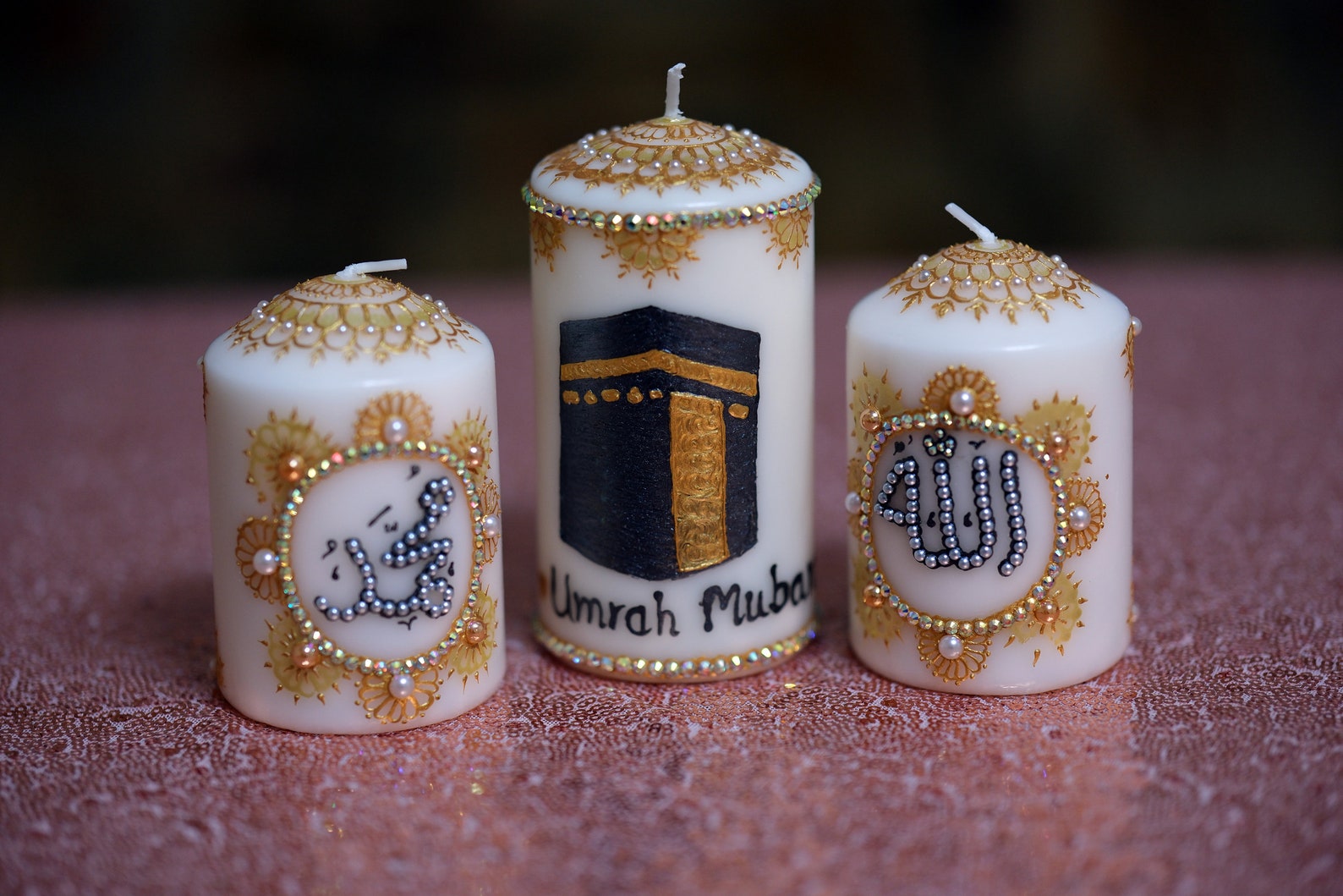 Islamic Pillar Candle - Umrah Mubarak - Allah - Muhammad - Wedding/eid ...
