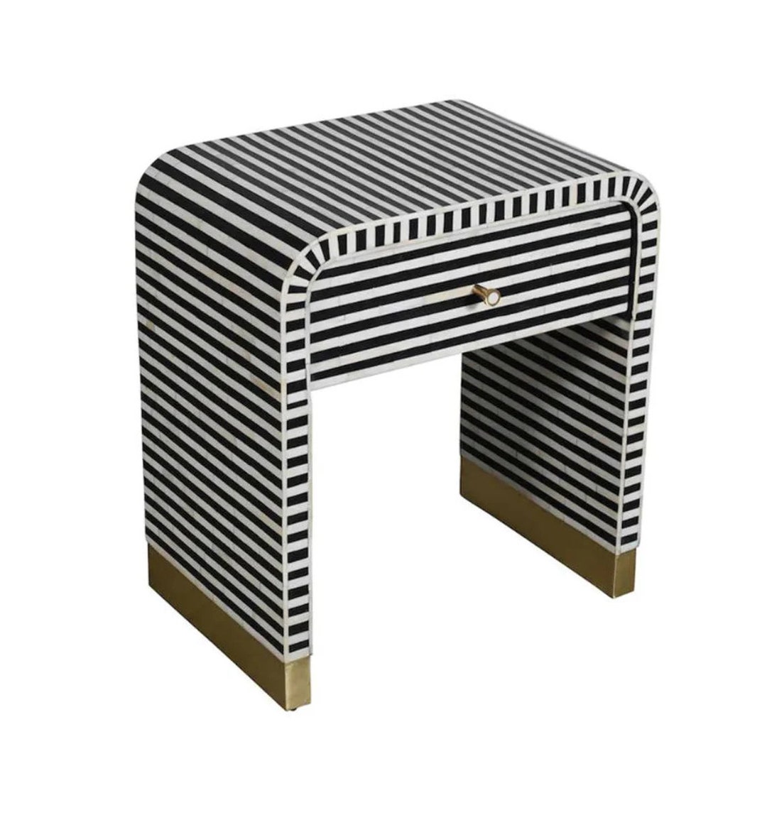 Handmade Bedside Table With 1 Drawers Bone Inlay Nightstand, Bedside ...