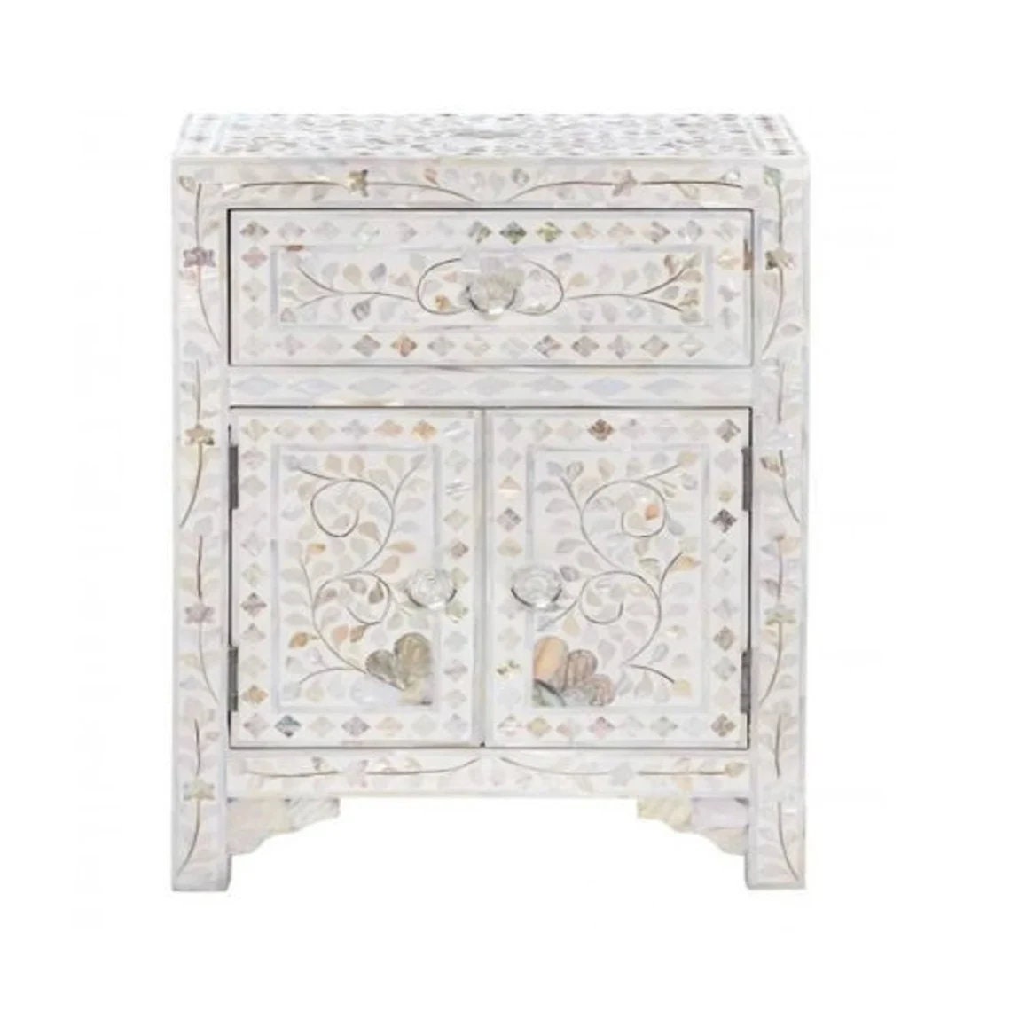 Handmade Bedside Table With 1 Drawers and 2 Door , Bone Inlay ...