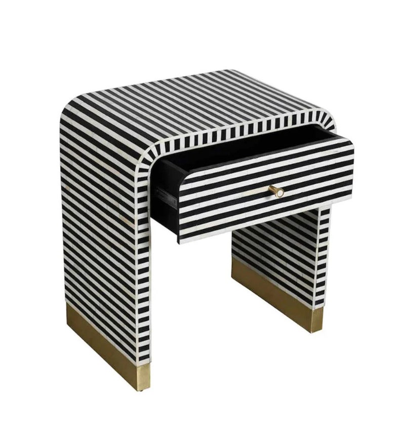 Handmade Bedside Table With 1 Drawers Bone Inlay Nightstand, Bedside ...