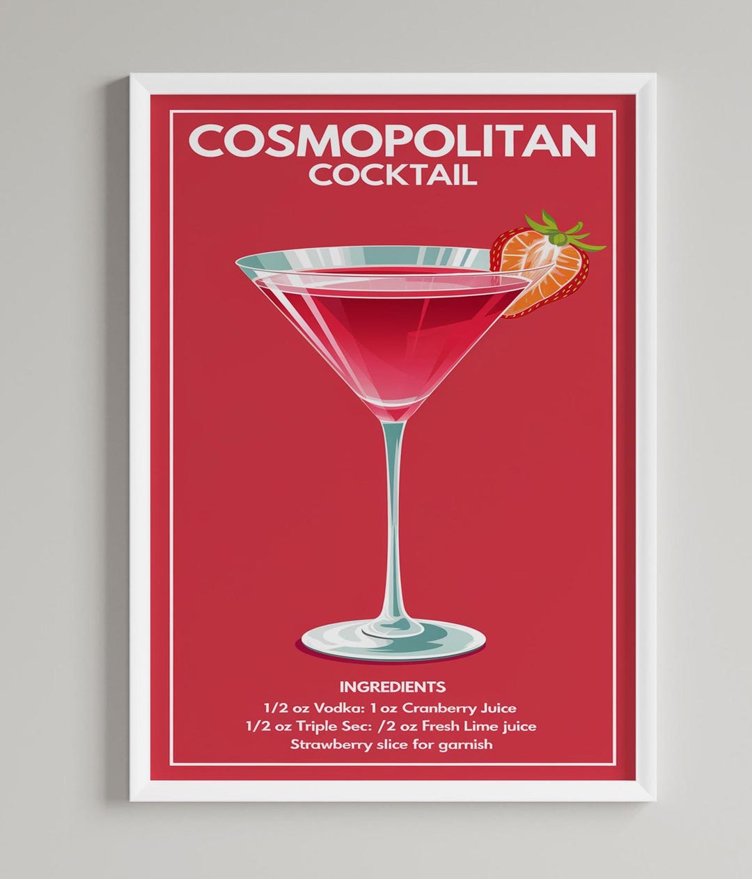 Cosmopolitan Cocktail Poster, Minimalist Alcohol Print, Kitchen Bar ...