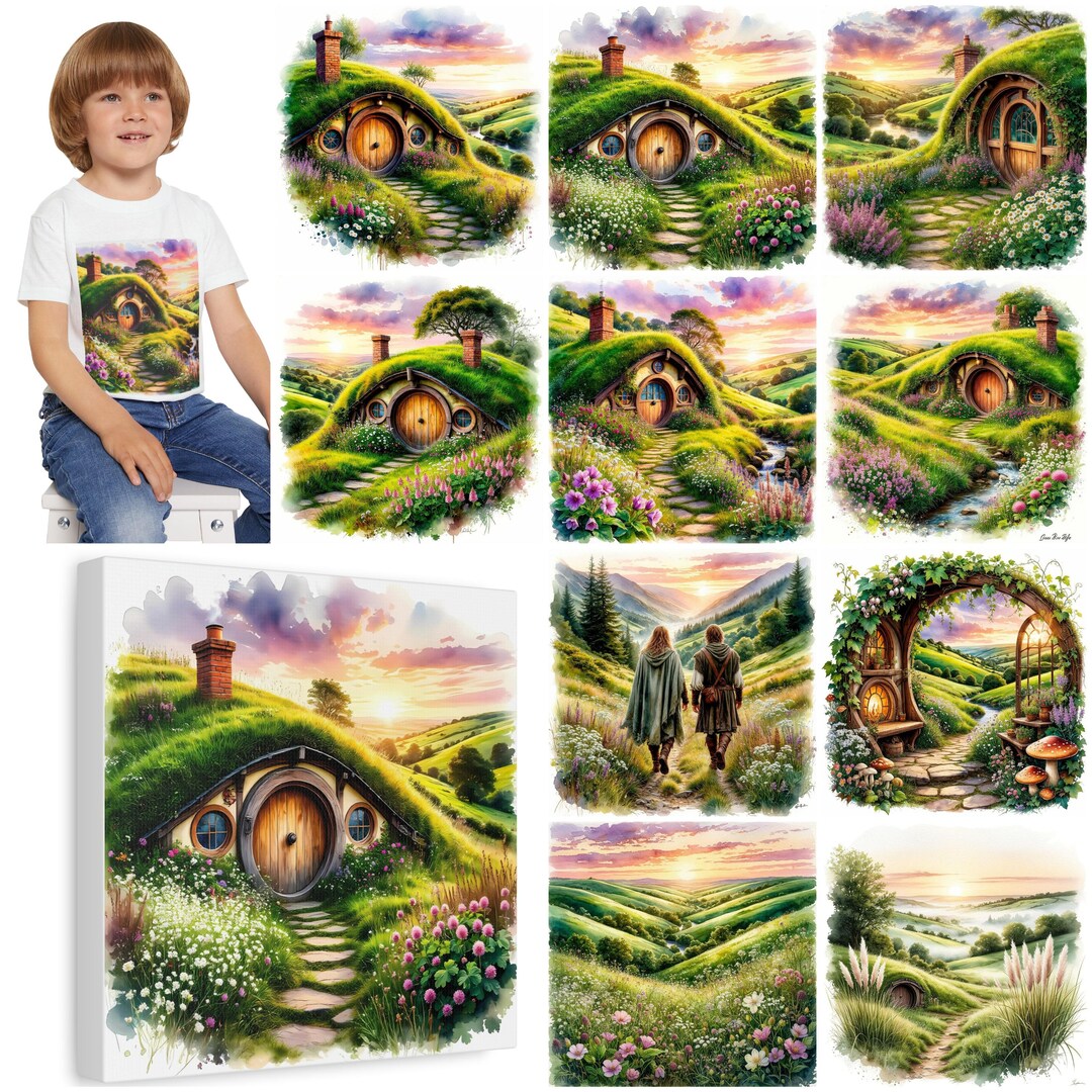 10 JPG the Shire Valley 300 DPI High Quolity LOTR Art Print Whimsical ...