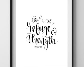 Psalm 46:1 - Hand Lettered, Bible Scripture, Digital Downloadable File ...