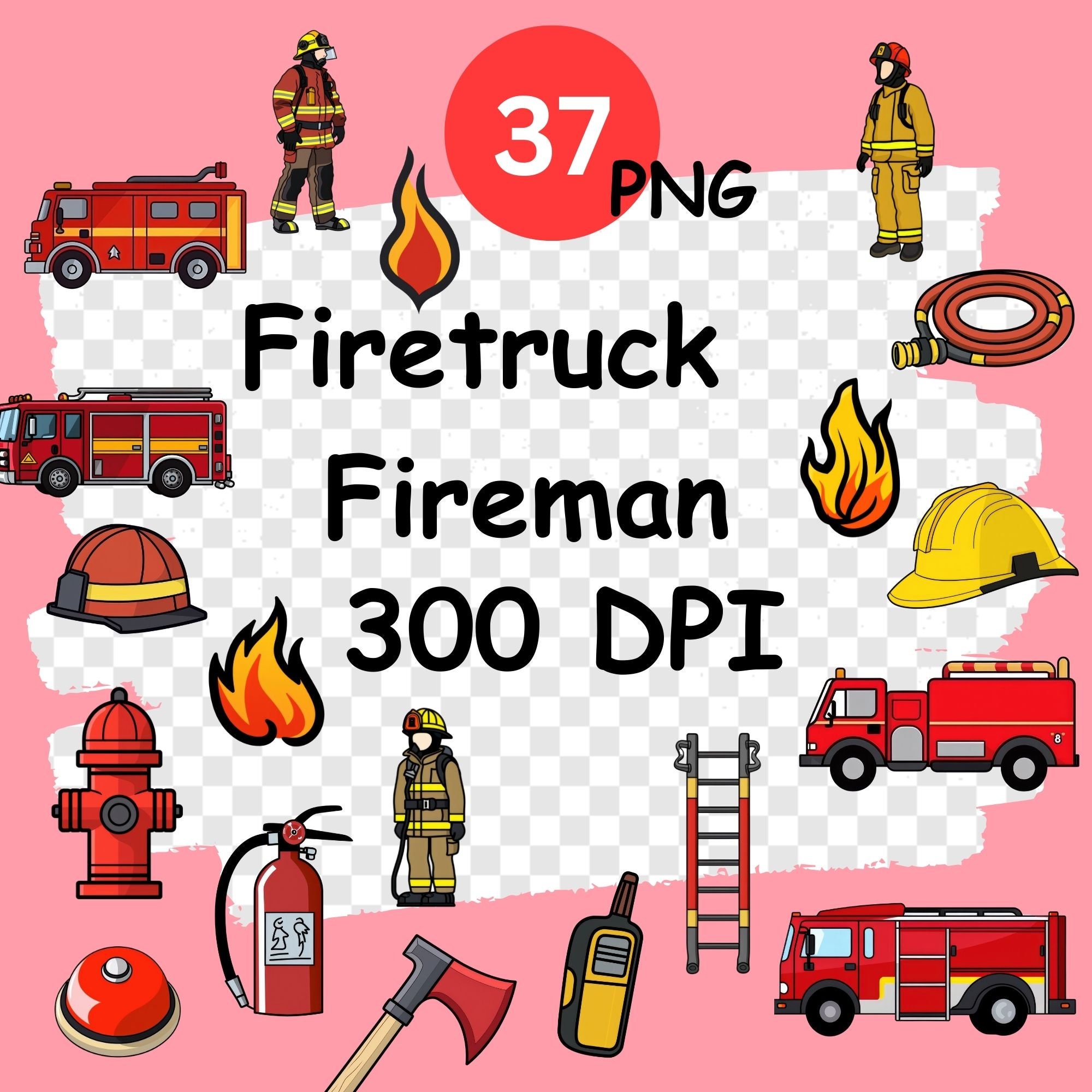 Firetruck Fireman PNG Bundle Digital Firetruck Clipart, Fire, Helmet ...