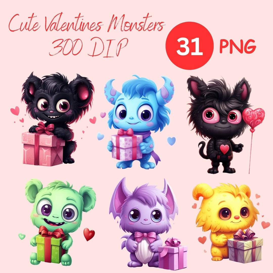 Valentines Monsters Clipart Pngs, 31 PNG Valentines Day Clipart ...