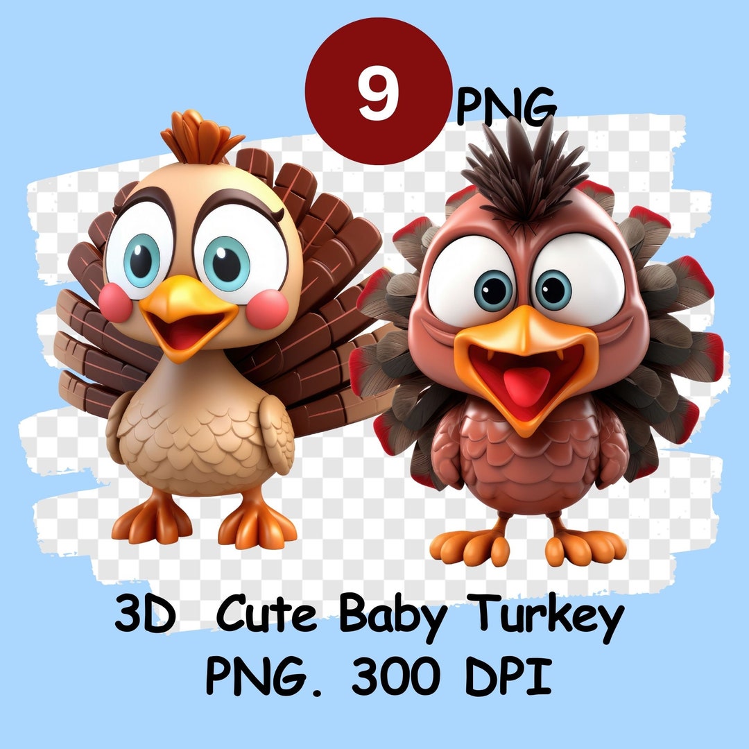 Thanksgiving Turkey PNG Bundle Digital 3D Cute Baby Turkey Clipart ...
