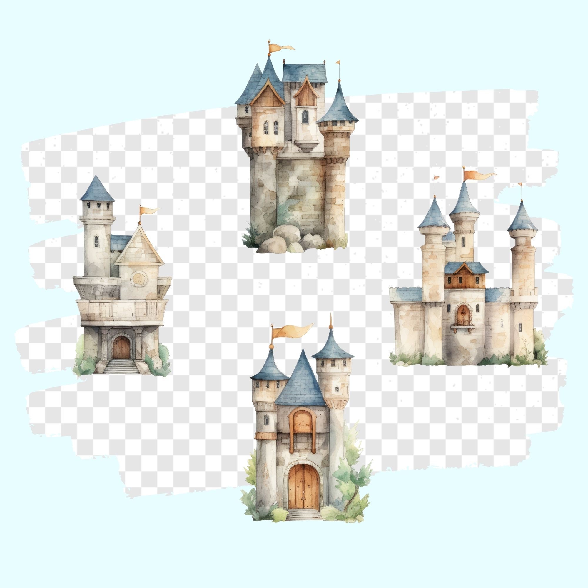 Watercolor Castle Clipart, Fairy Tale Princess Castle, Princess Birthday Castle Clipart, High ...