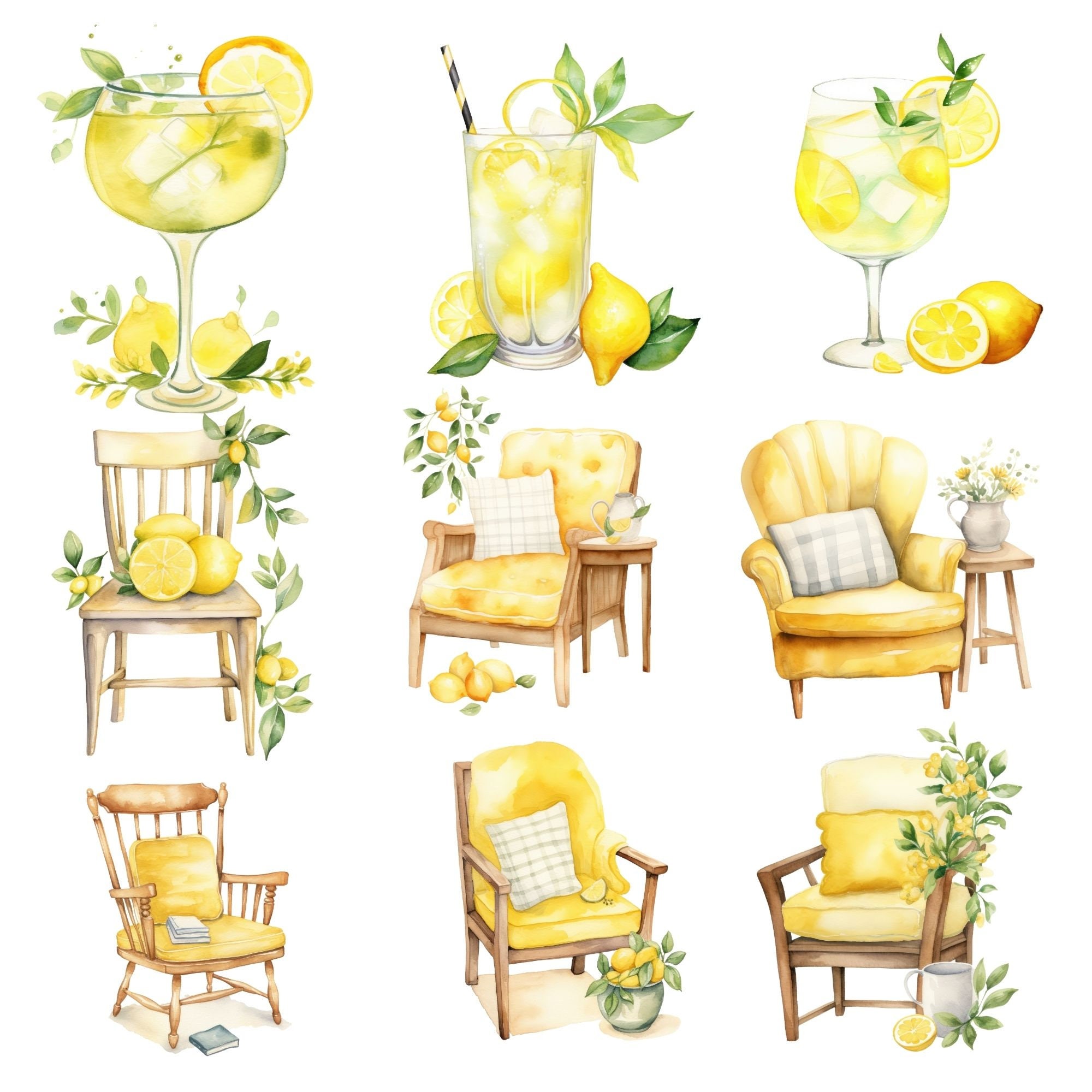 Watercolor Lemon Summer Clipart Bundle, Lemonade PNG, Sweet Lemon ...