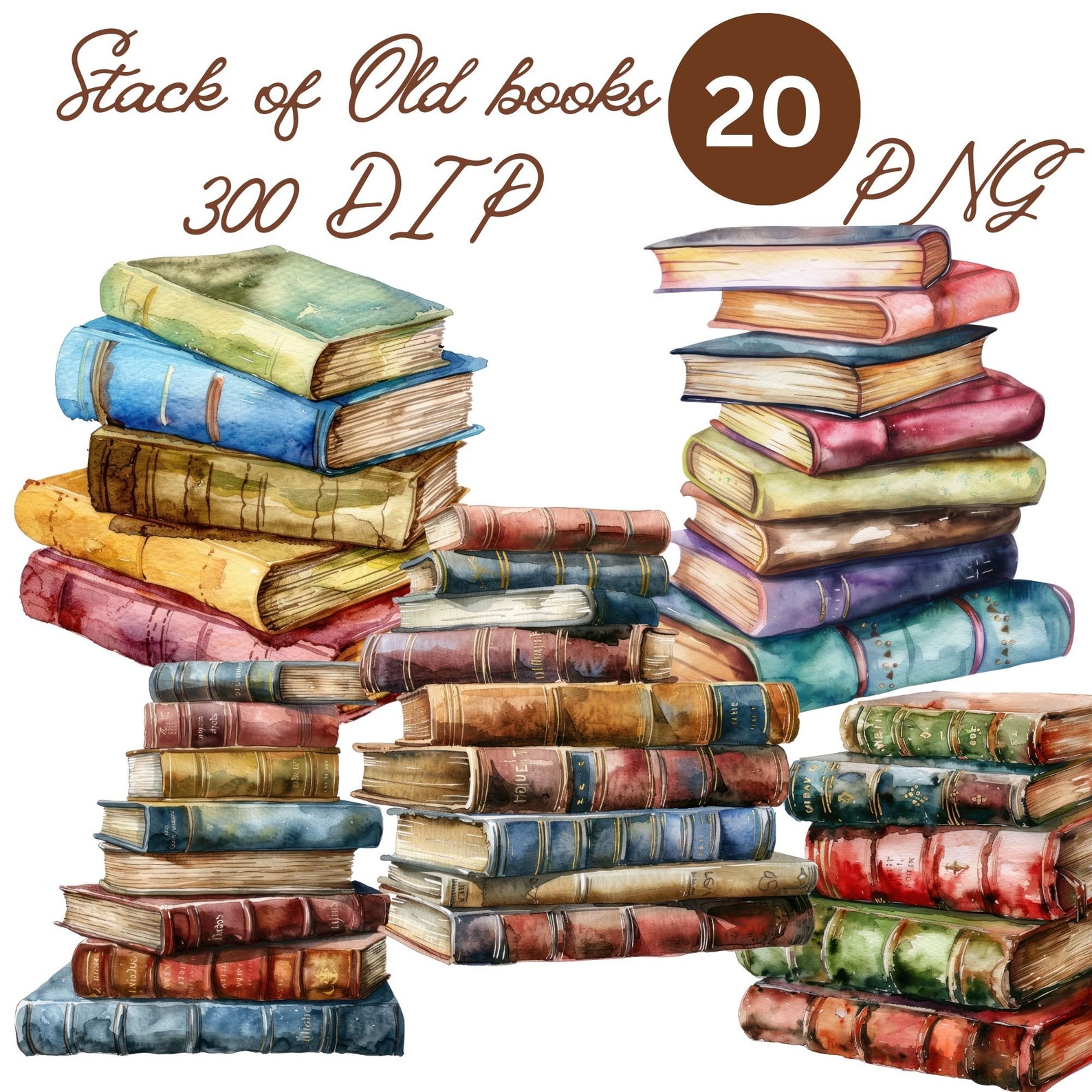 Old Magic Books Clipart, Vintage Books Clipart, Printable Watercolor ...