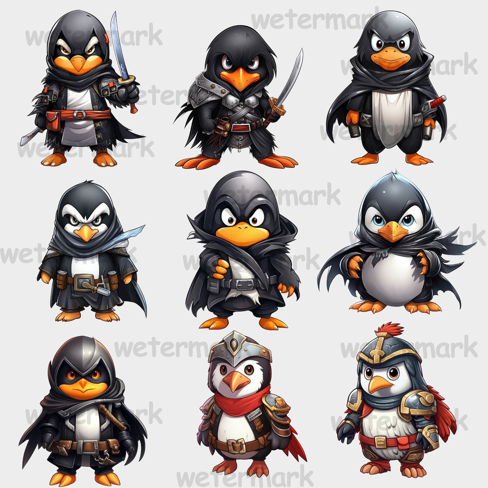 Cute Penguin Warrior Clipart, Bundle, Perfect for T-shirt, Printing, Craft Stickers High-quality ...