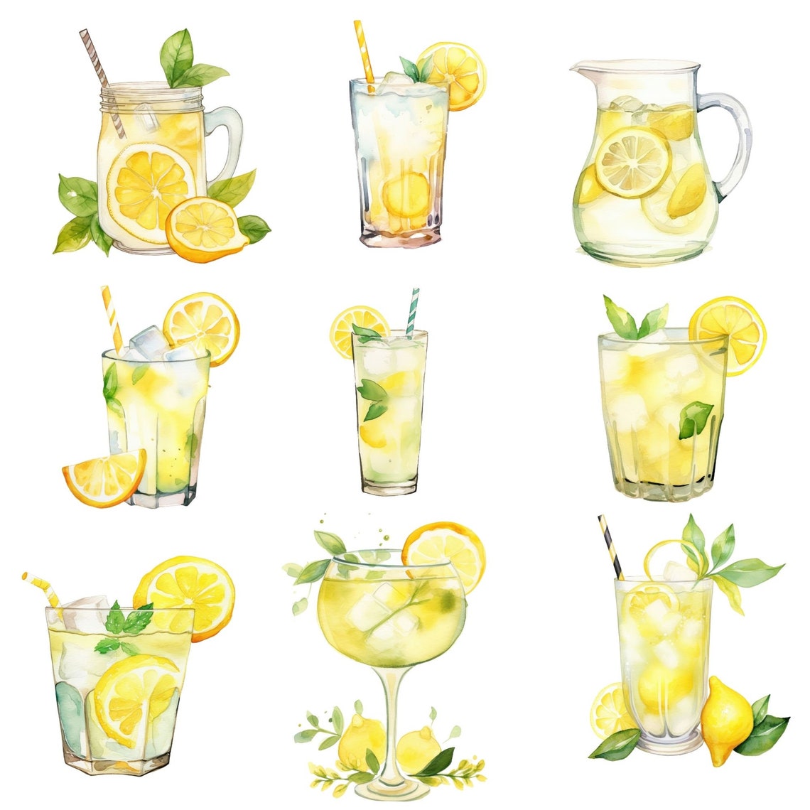 Watercolor Lemon Summer Clipart Bundle, Lemonade PNG, Sweet Lemon ...