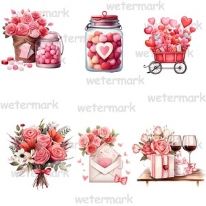 Watercolor Valentine Candy Shop Clipart, 84 PNG Pink Red Heart Shape ...