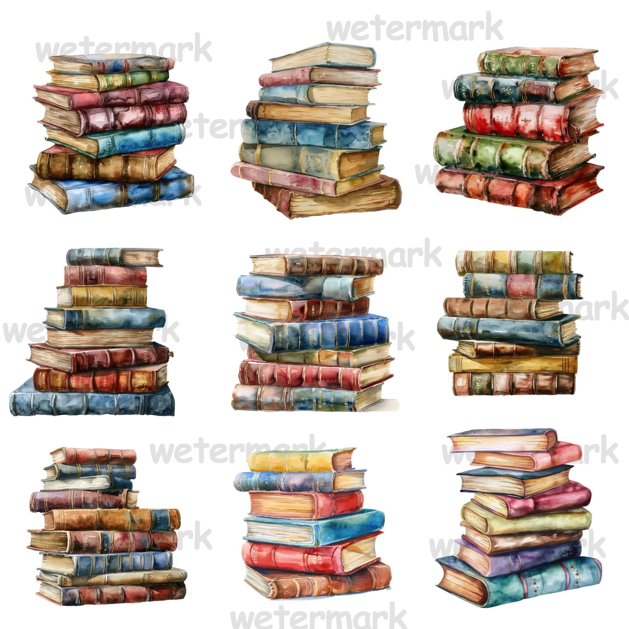 Old Magic Books Clipart, Vintage Books Clipart, Printable Watercolor ...