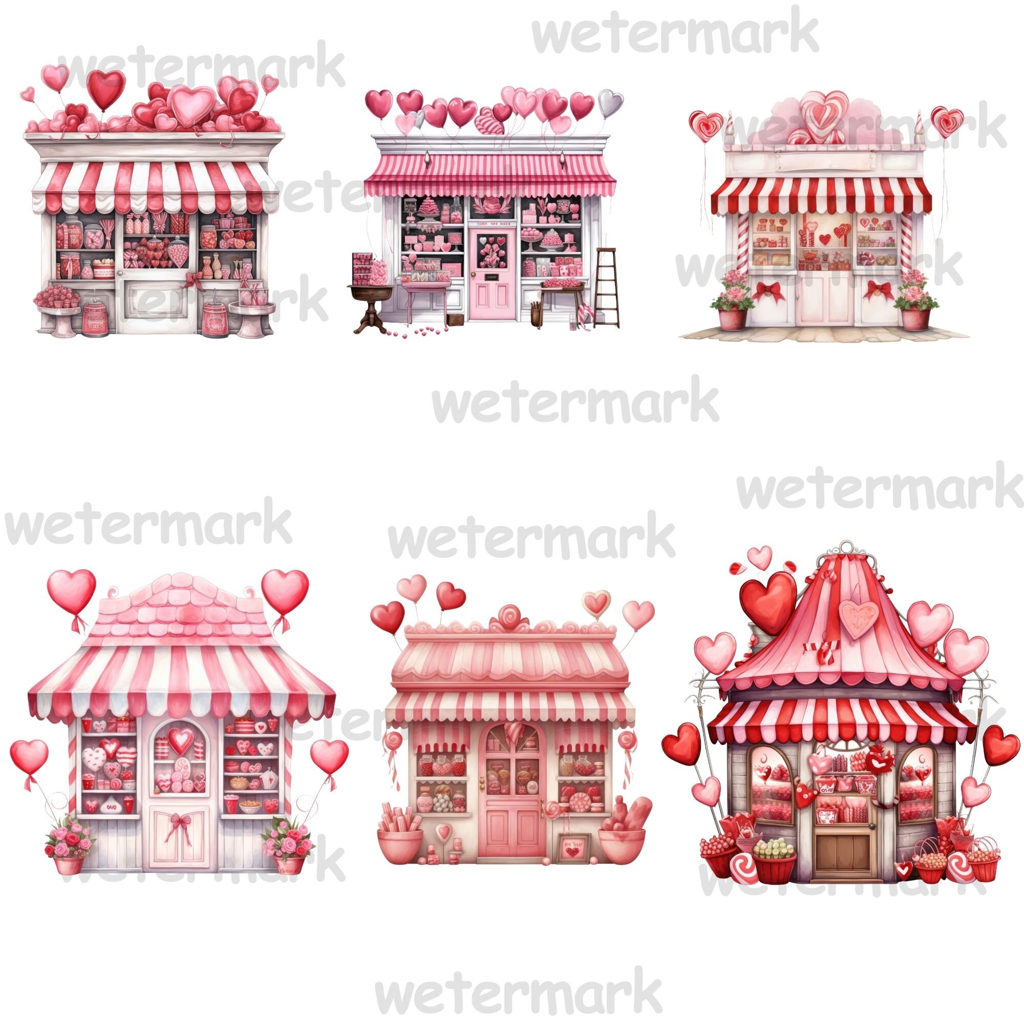 Watercolor Valentine Candy Shop Clipart, 84 PNG Pink Red Heart Shape ...