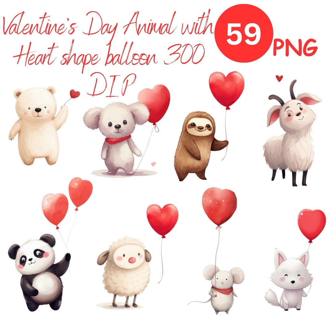 Valentine's Day Clipart Bundle, Cute Animals, Sloth Panda Bear, Heart ...
