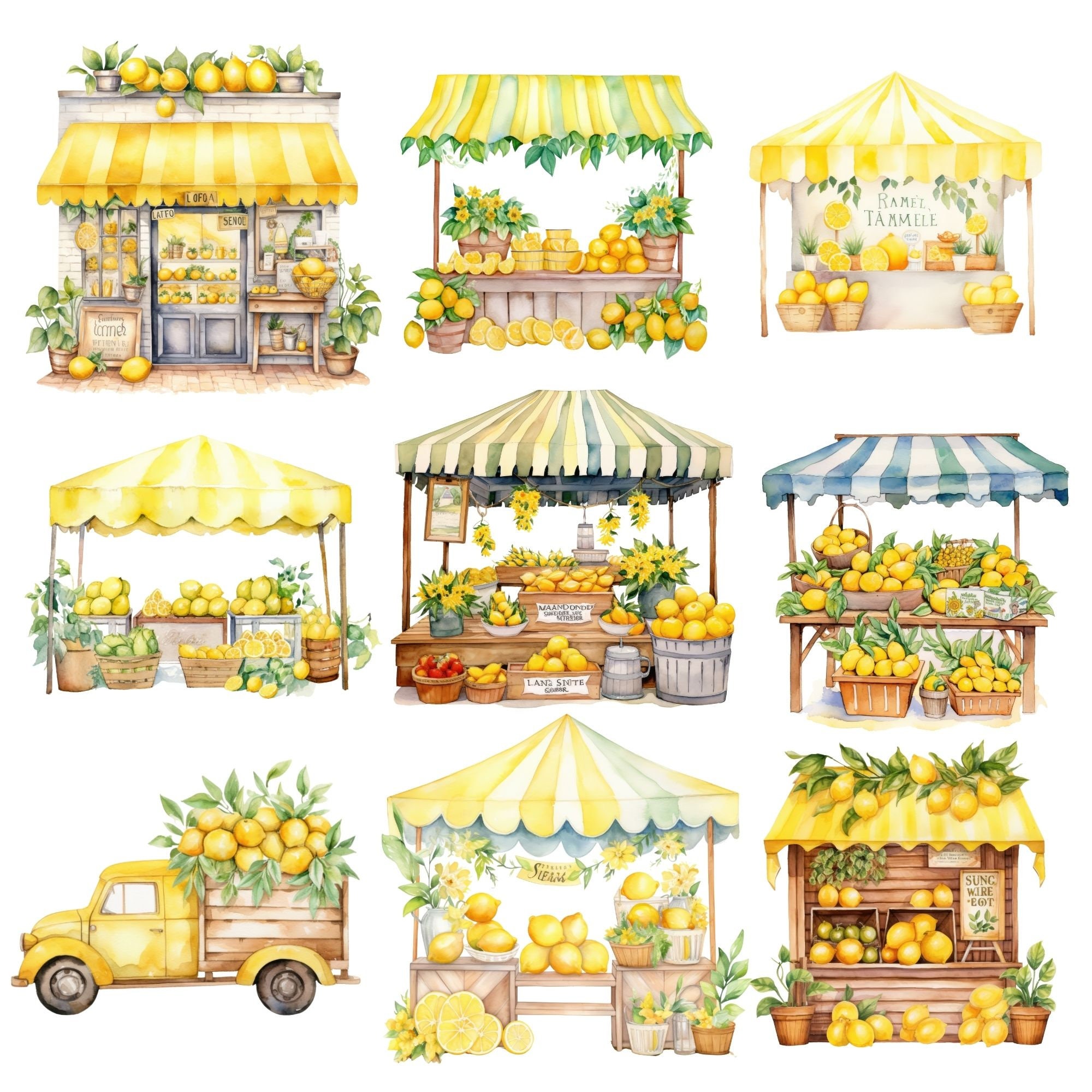 Watercolor Lemon Summer Clipart Bundle, Lemonade PNG, Sweet Lemon ...