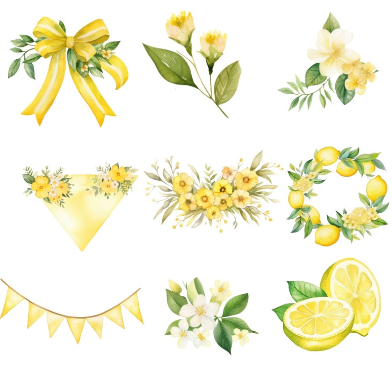 Watercolor Lemon Summer Clipart Bundle, Lemonade PNG, Sweet Lemon ...