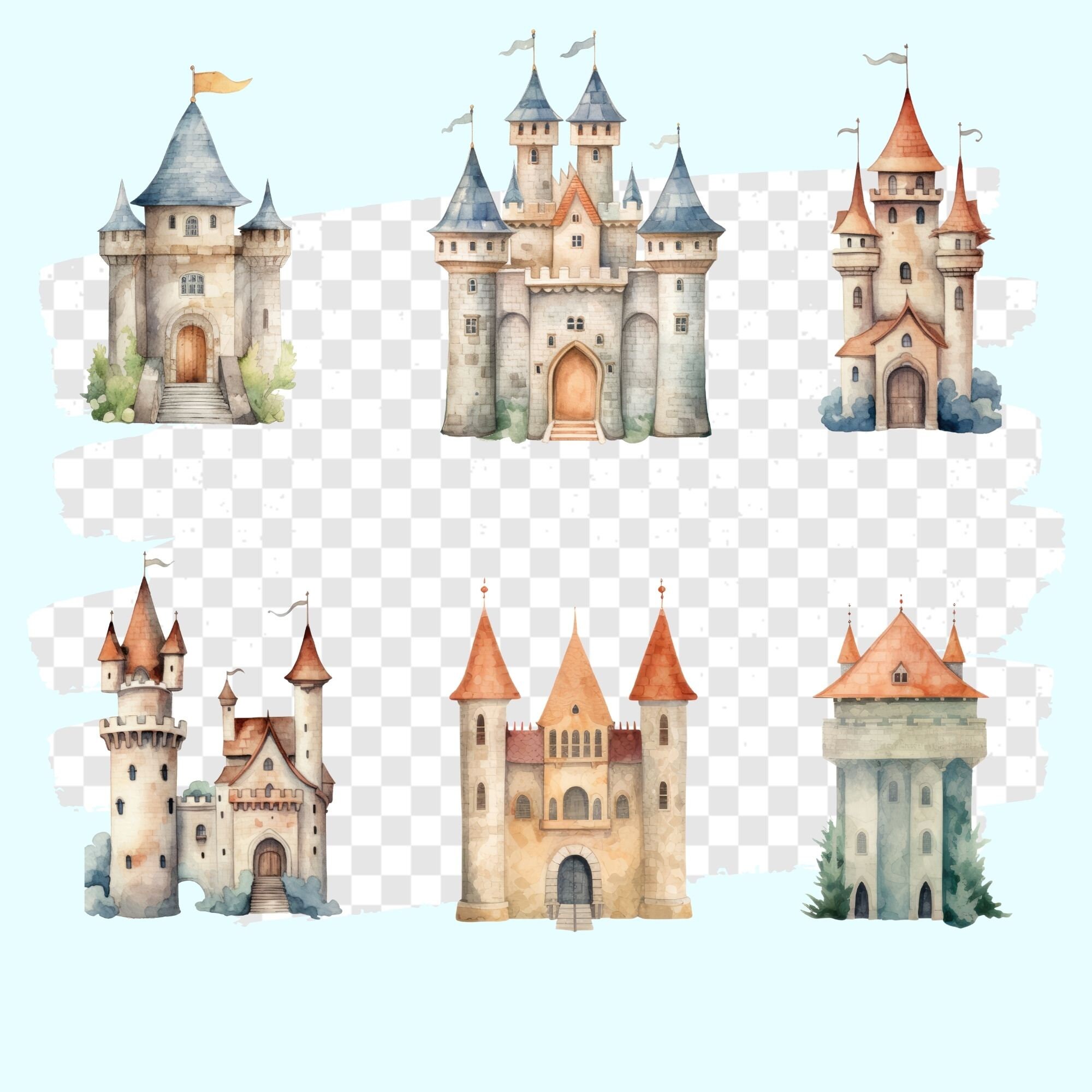Watercolor Castle Clipart, Fairy Tale Princess Castle, Princess ...