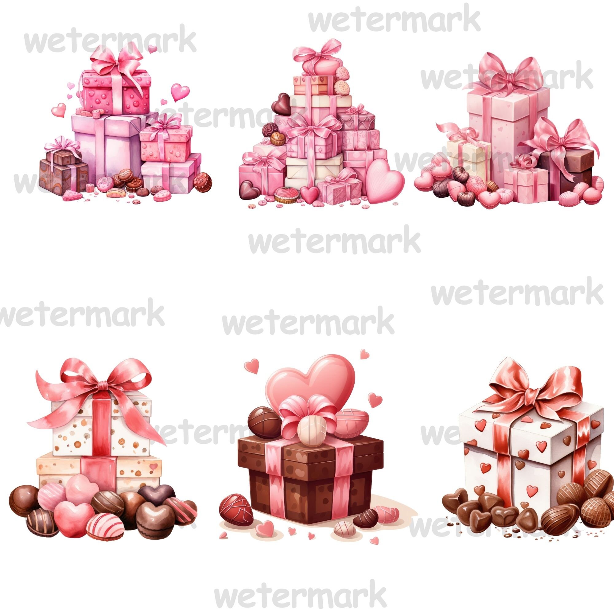 Watercolor Valentine Candy Shop Clipart, 84 PNG Pink Red Heart Shape ...