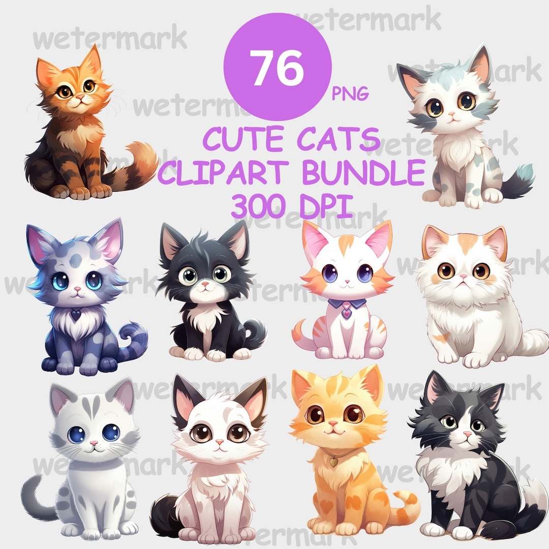 Cute Cat Clipart Bundle, High-quality PNG (digital Download) - Etsy