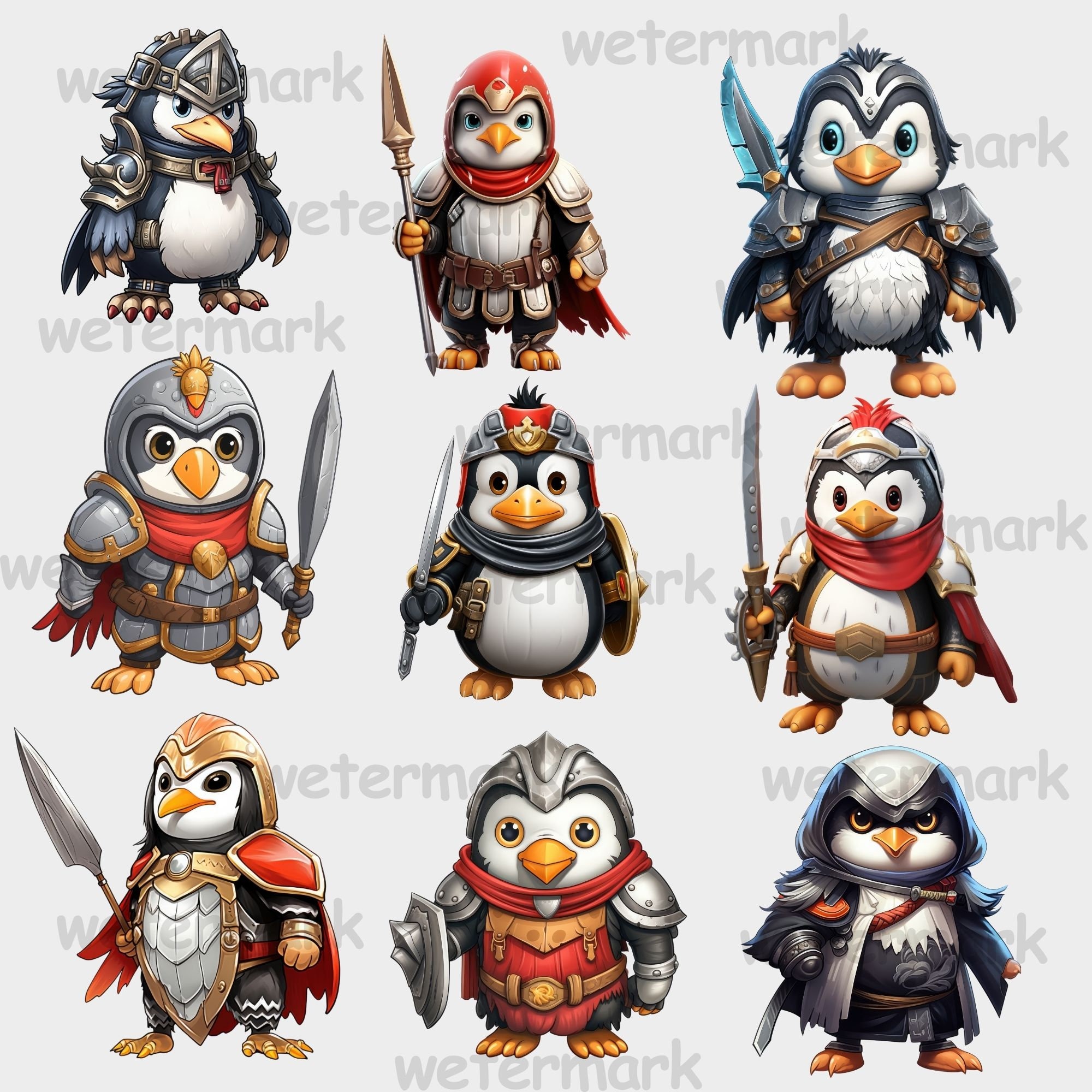 Cute Penguin Warrior Clipart, Bundle, Perfect for T-shirt, Printing, Craft Stickers High-quality ...