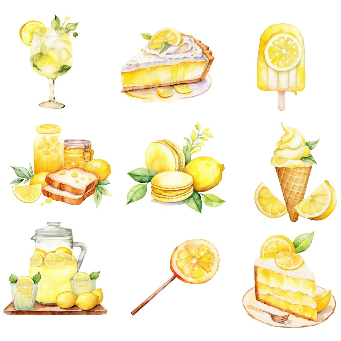 Watercolor Lemon Summer Clipart Bundle, Lemonade PNG, Sweet Lemon ...