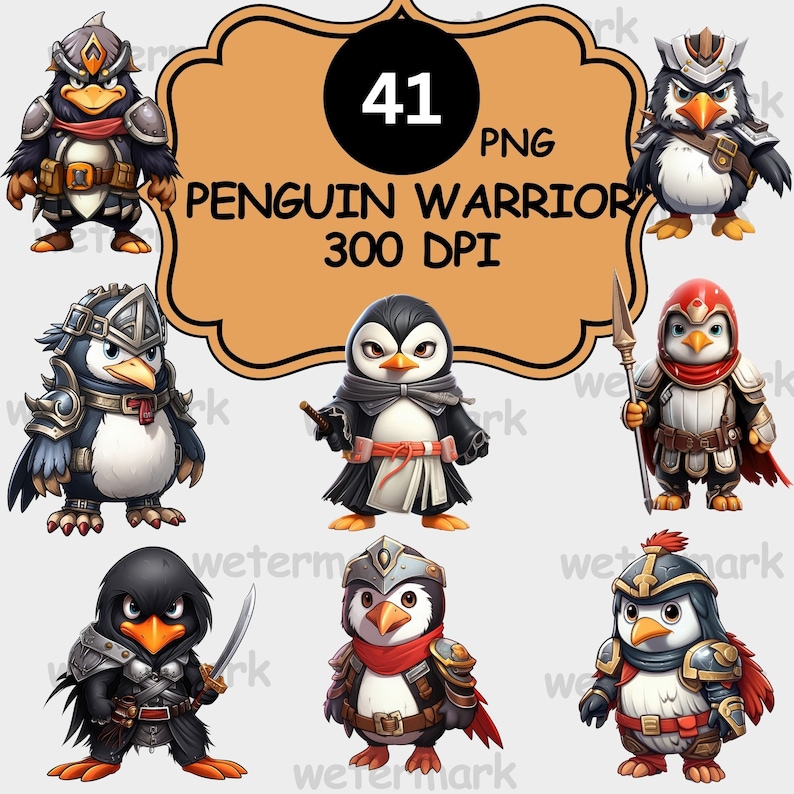 Cute Penguin Warrior Clipart, Bundle, Perfect for T-shirt, Printing, Craft Stickers High-quality ...