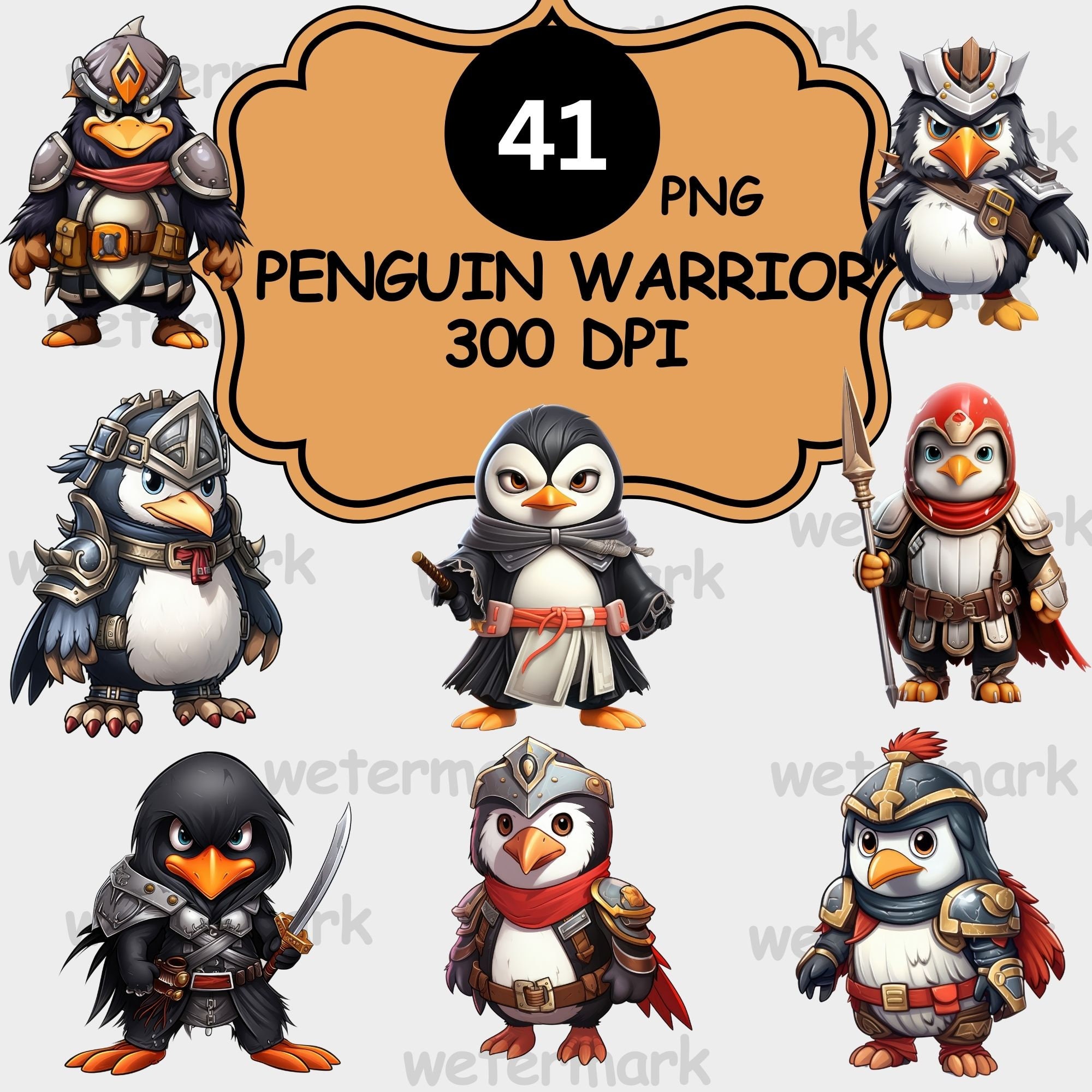 Cute Penguin Warrior Clipart, Bundle, Perfect for T-shirt, Printing, Craft Stickers High-quality ...