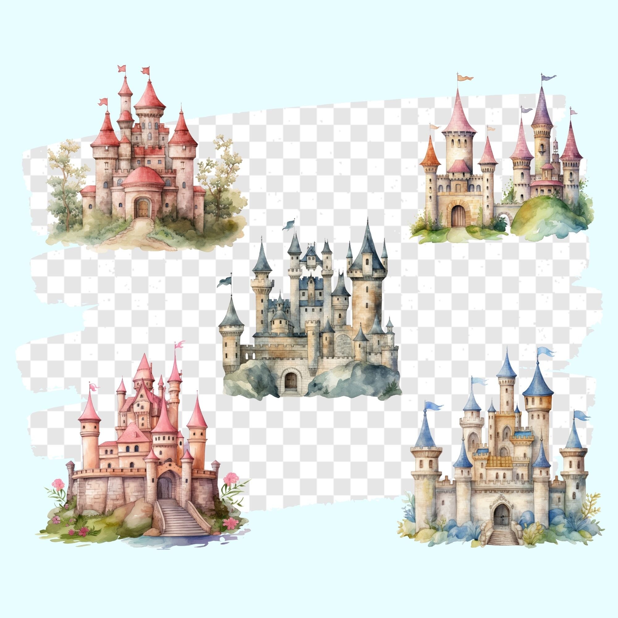 Watercolor Castle Clipart, Fairy Tale Princess Castle, Princess Birthday Castle Clipart, High ...