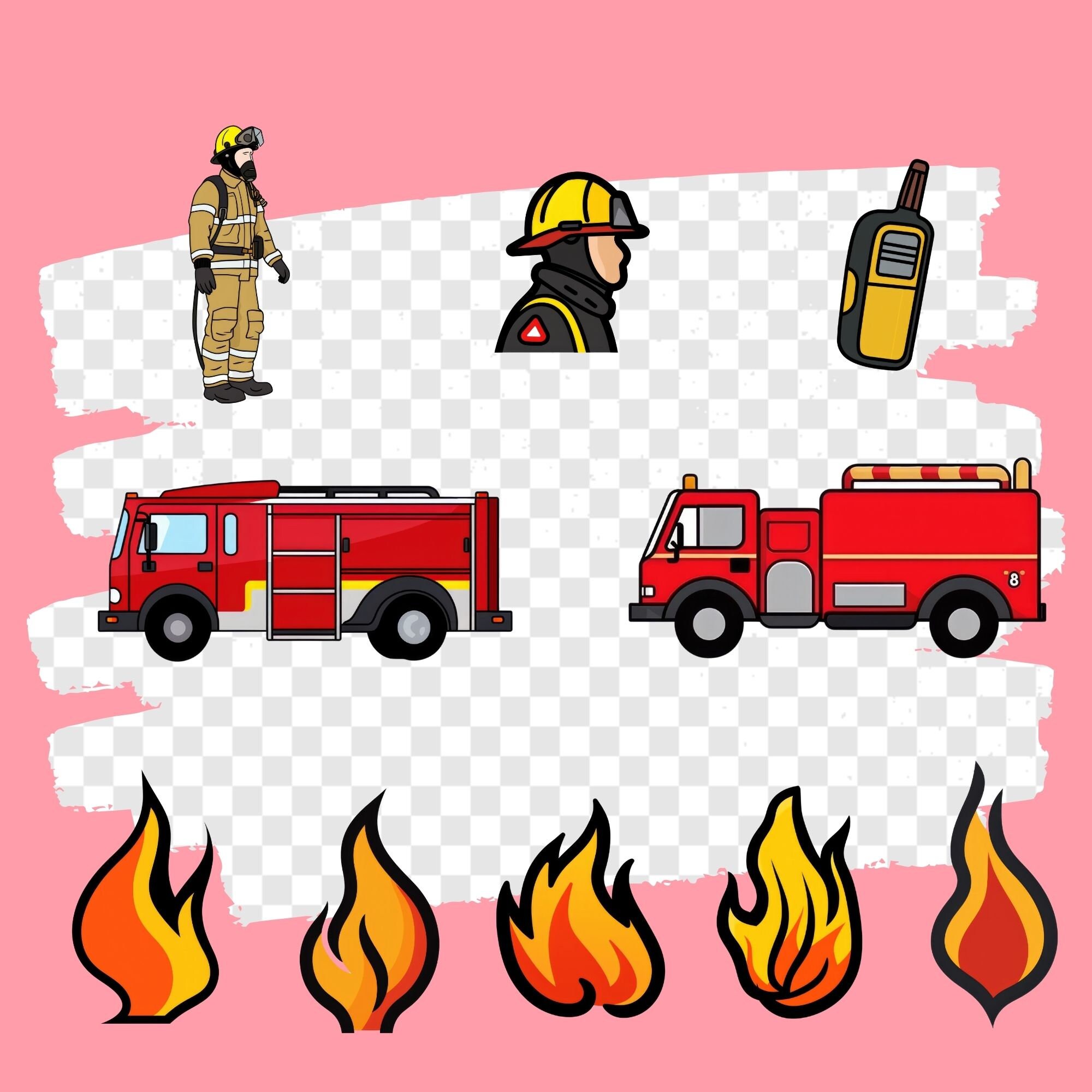 Firetruck Fireman PNG Bundle Digital Firetruck Clipart, Fire, Helmet ...