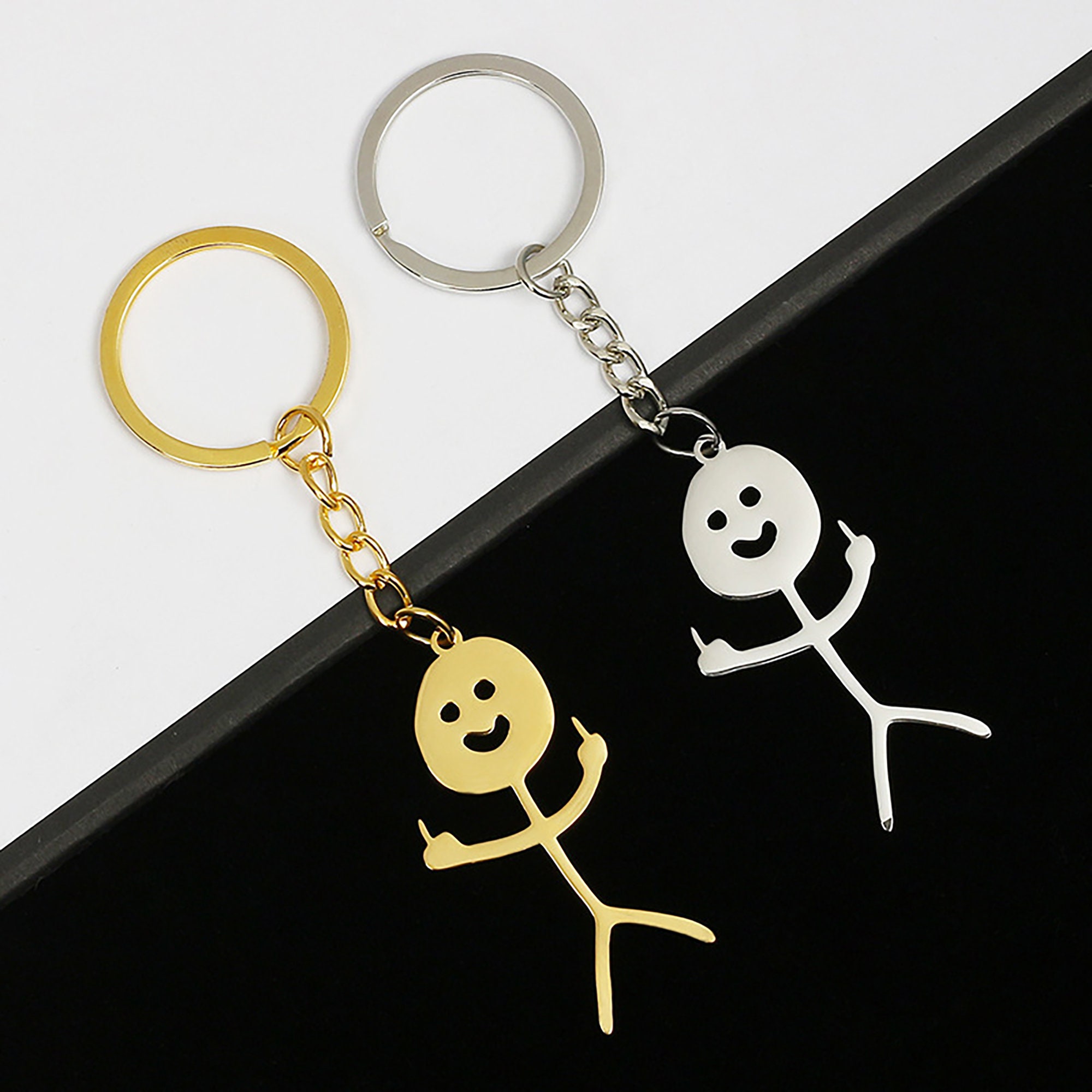Funny Middle Finger Stickman Keychain,hand Gesture Keychain,funny ...