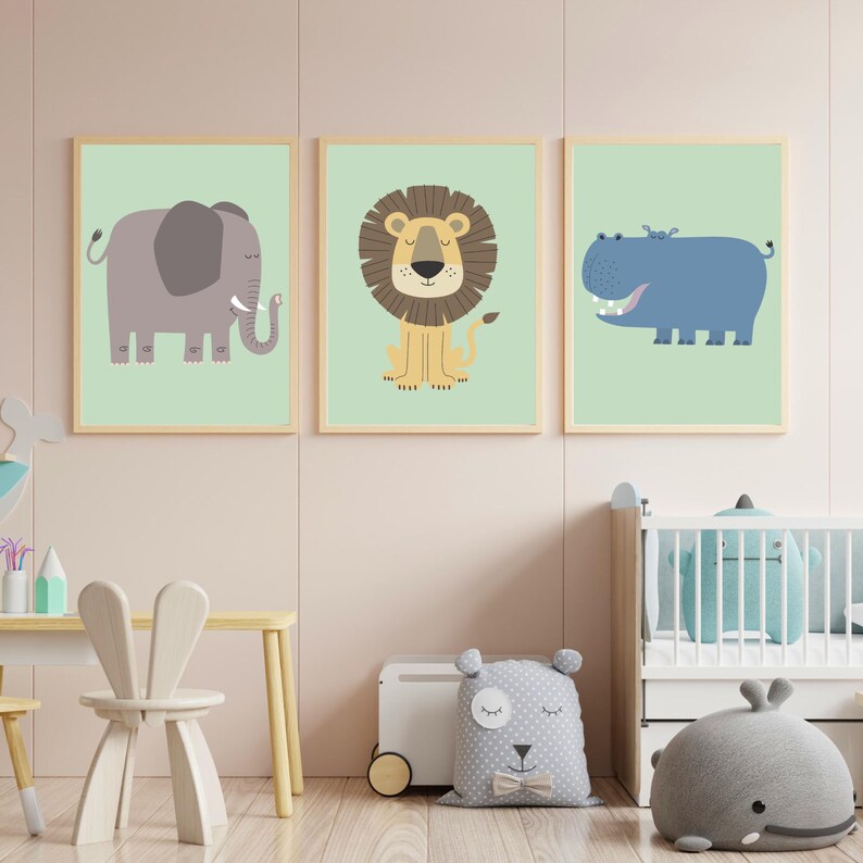 Safari Nursery Wall Art Print, Cute Playful Jungle Animals, Nursery ...