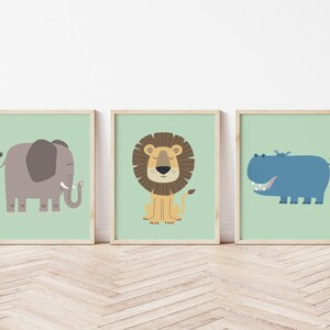Safari Nursery Wall Art Print, Cute Playful Jungle Animals, Nursery ...