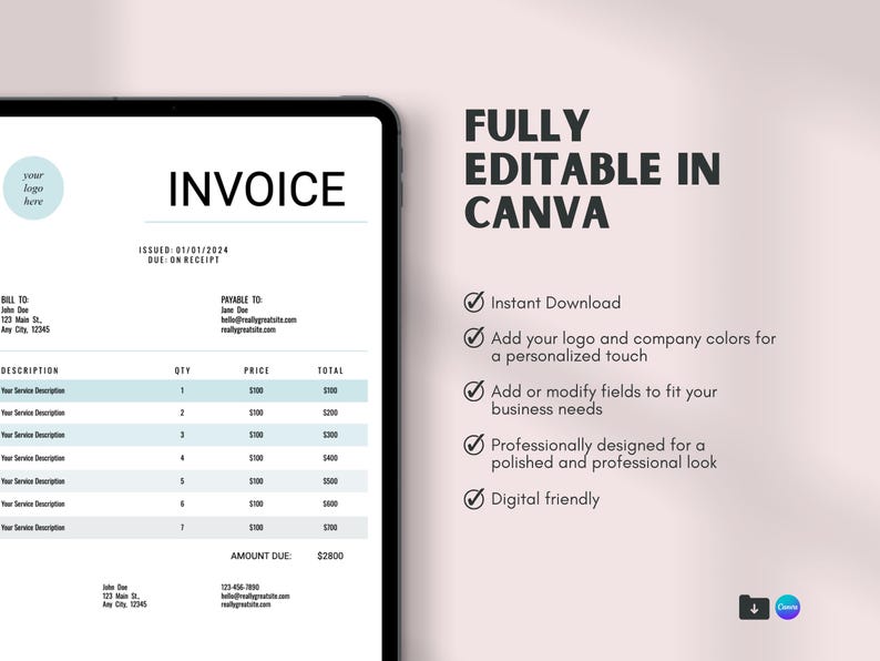 Invoice Template Canva, Google Docs, Google Sheets, Business Invoice ...