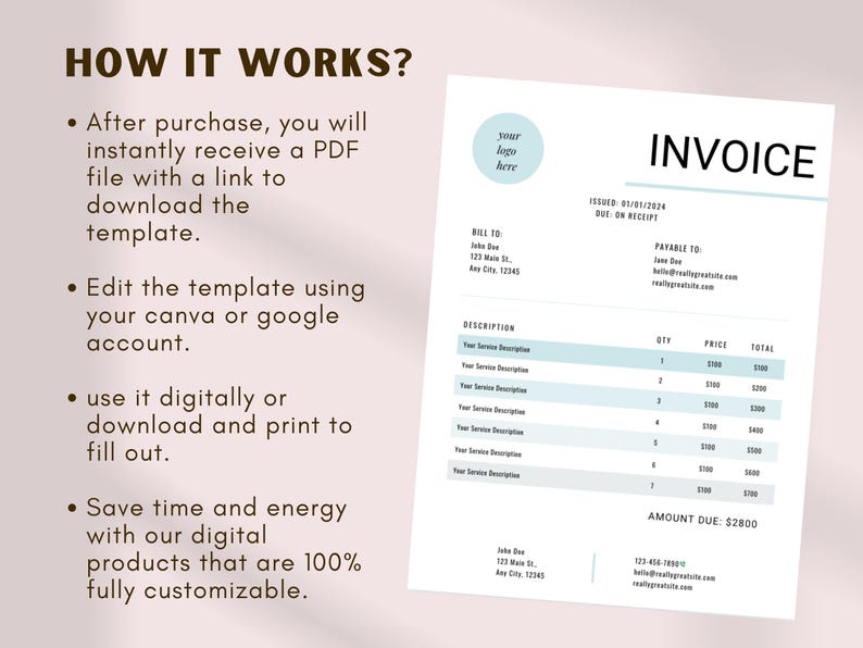 Invoice Template Canva, Google Docs, Google Sheets, Business Invoice ...