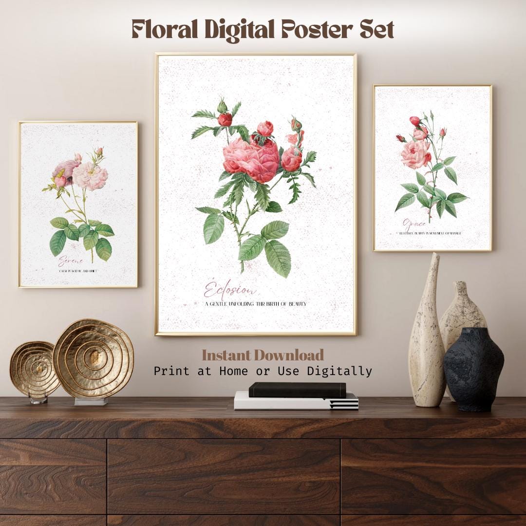 Vintage Floral Posters Set of 3 | Botanical Wall Art A4 | Printable ...