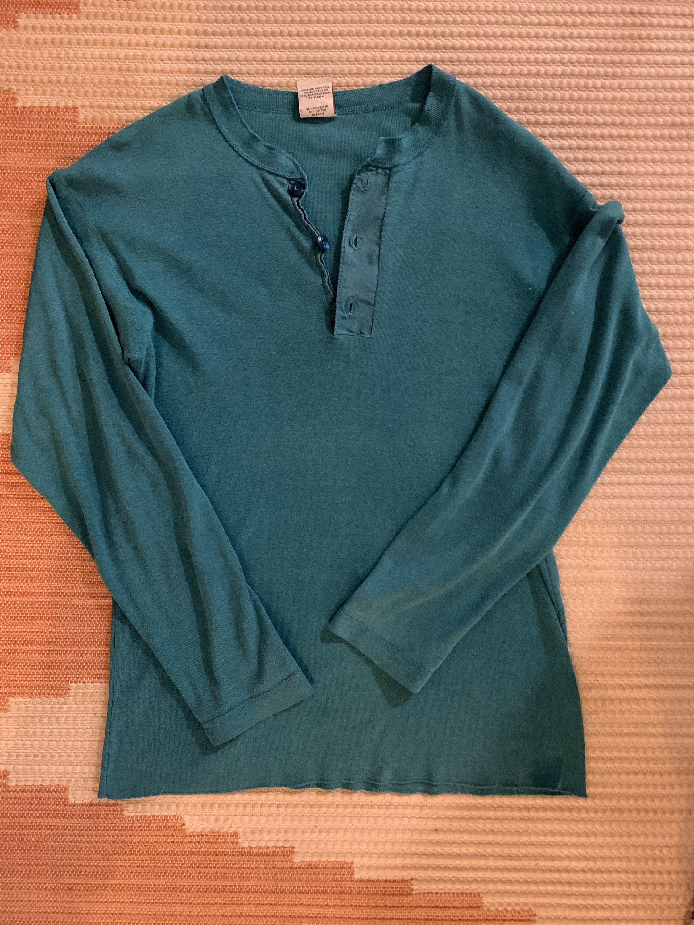 Vintage Thermal Shirt, Long Johns Shirt, Long Sleeve Henley Tee, Size ...