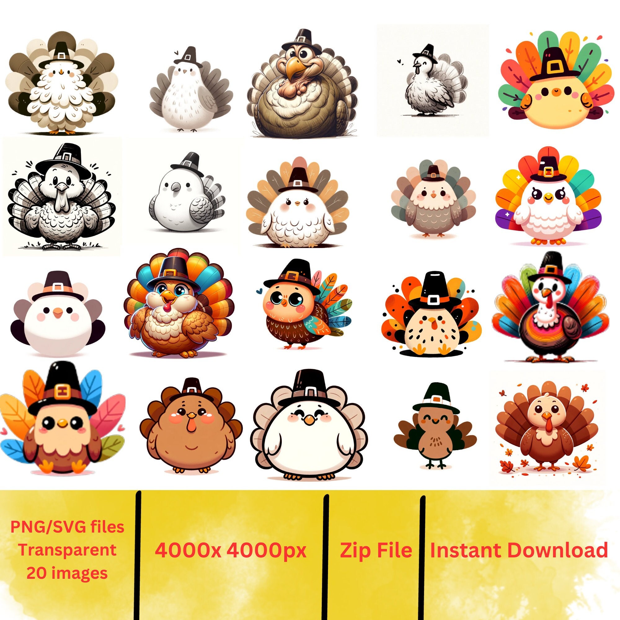 Funny Cute Thanksgiving Turkey Clipart PNG/SVG Files - Etsy