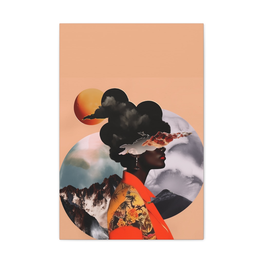 Black Woman Digital Collage on Peach Background Canvas Wrap Art African ...