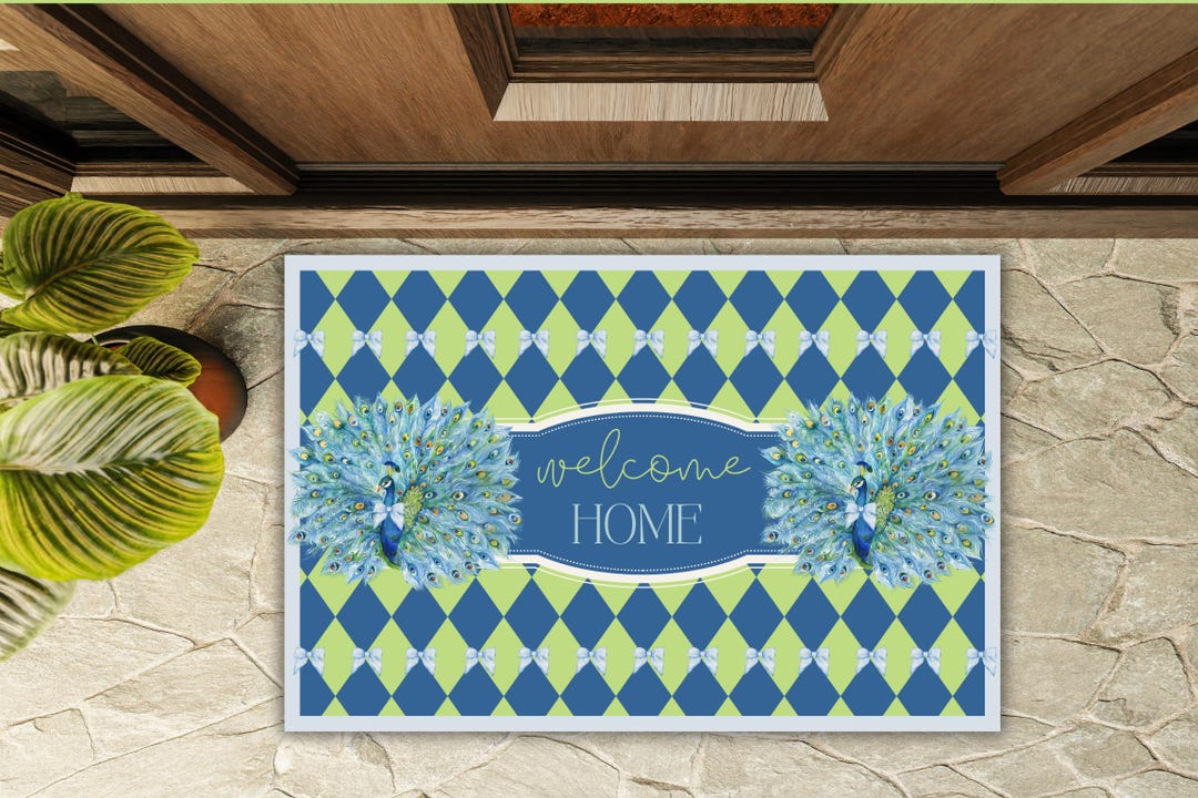 Peacock Chinoiserie Outdoor Door Mat: Creative Entry Decor - Etsy