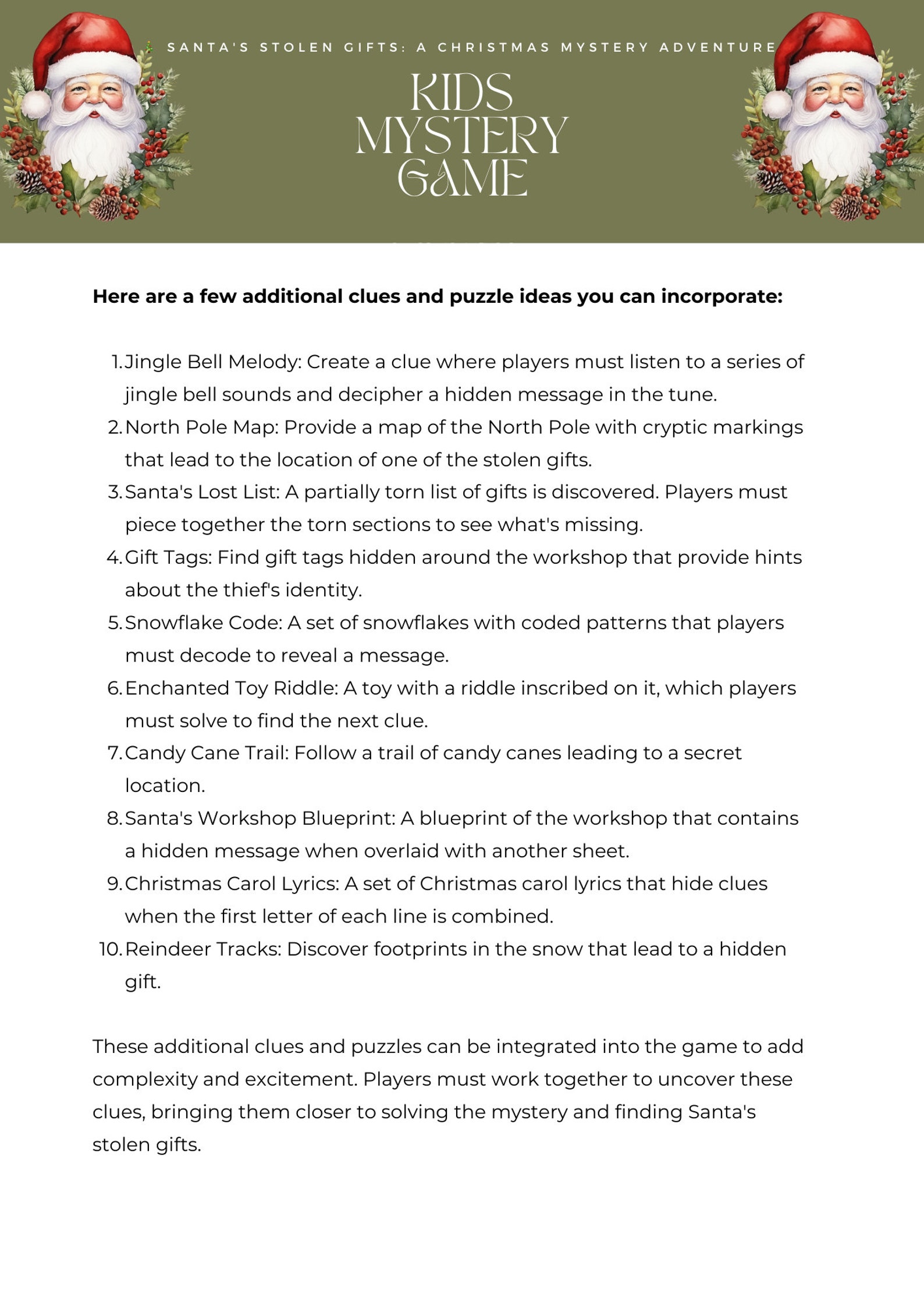 Mystery Game Printable: Kids' Christmas Game Mystery Puzzle Game With ...